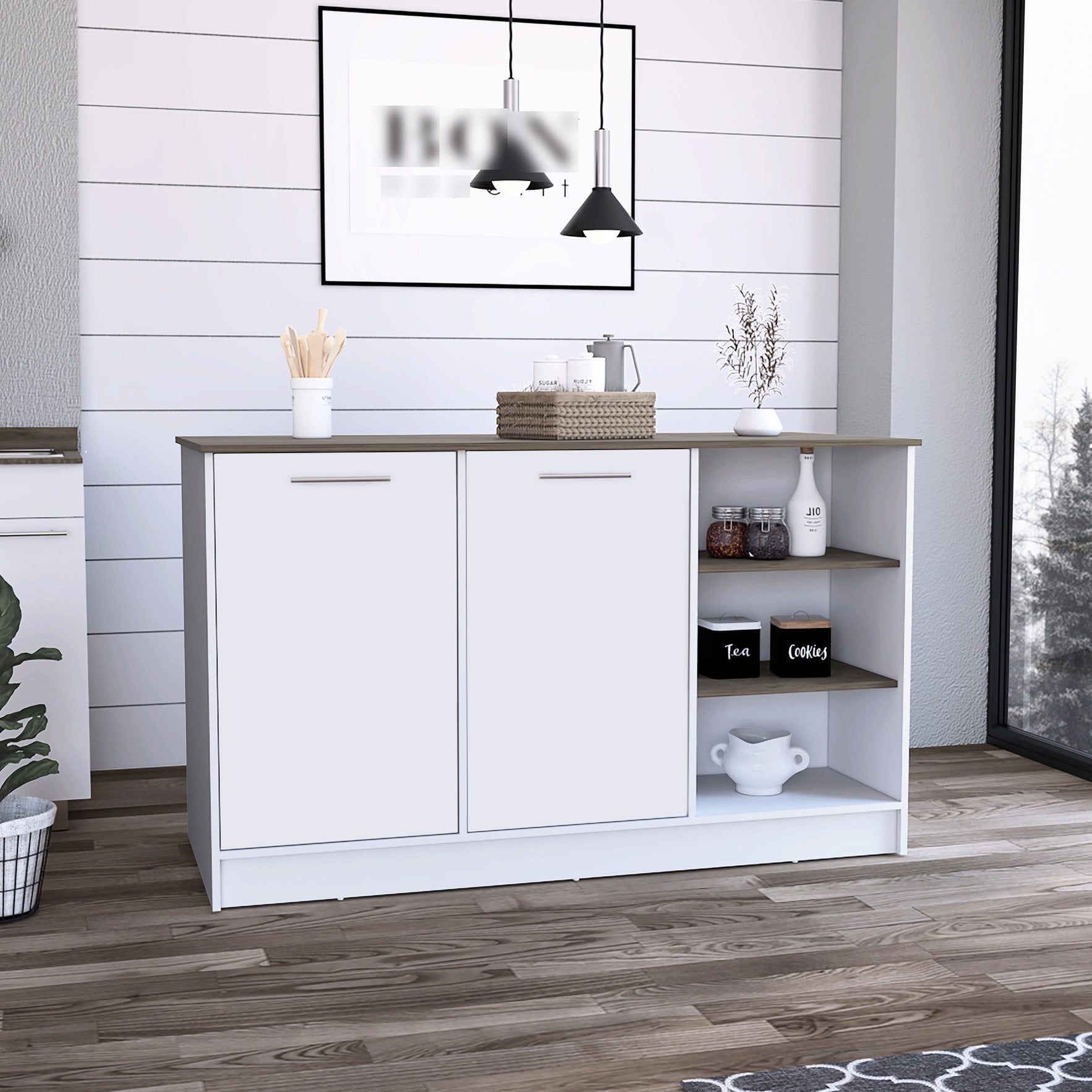 Three Open Shelves Kitchen Island / Fitting in Small Kitchens / Solid ...