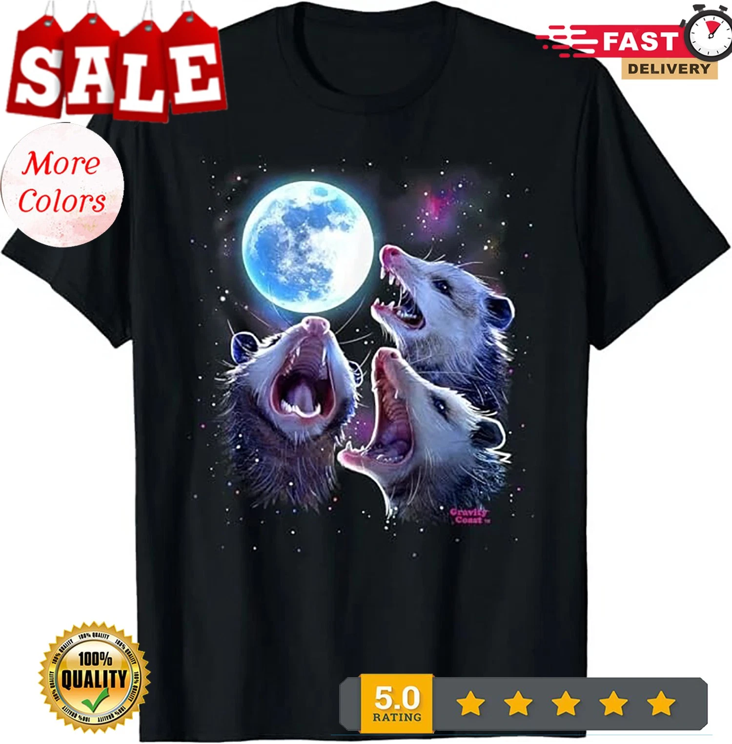 Three Opossums howling at the Moon Funny Pet Possum Shirt T-Shirt ...