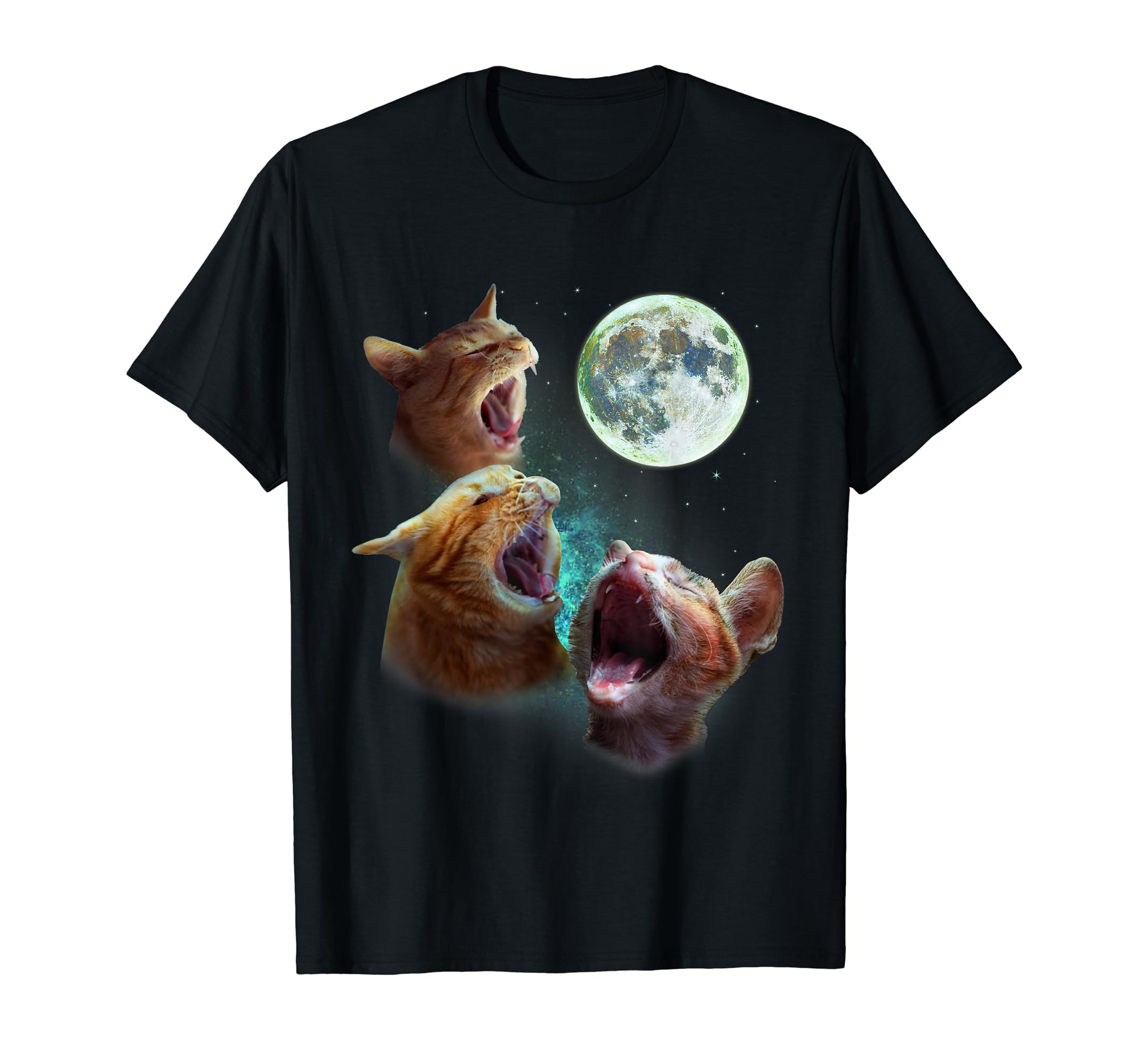 Three Orange Tabby Cats Howl At Moon 3 Wolfs Short Sleeve T-Shirt Black ...