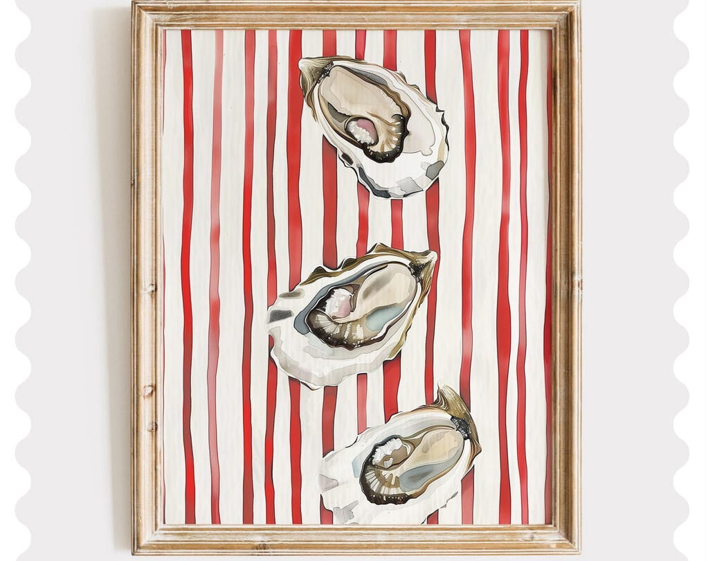 Three Oysters Print – Coastal Kitchen Wall Art, Nautical Seafood Decor ...