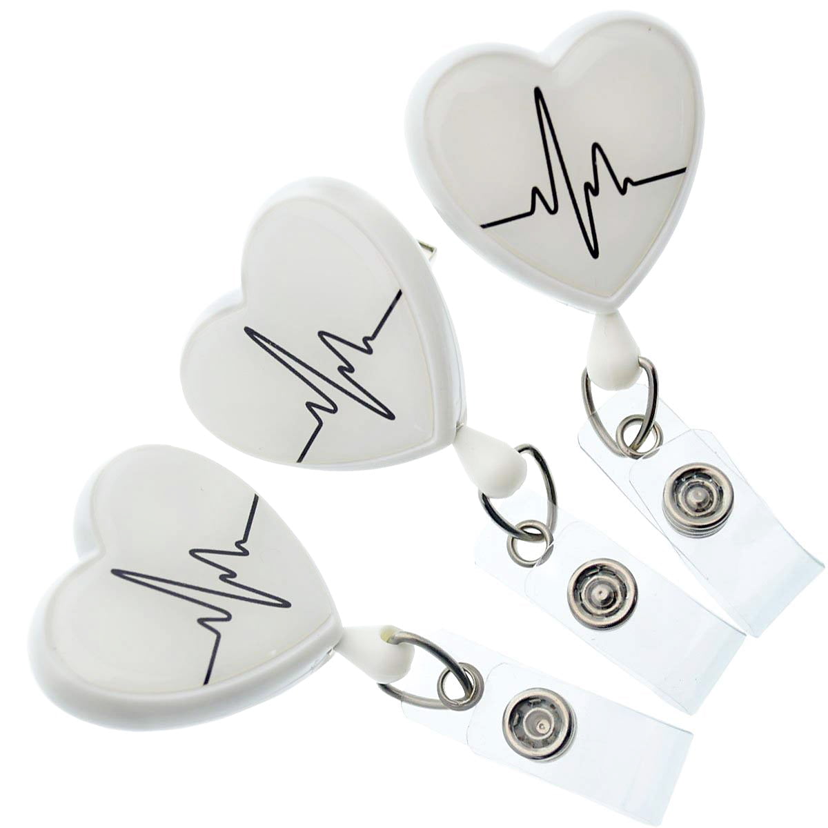 Three Pack of Heart Shaped EKG Badge Reels with Alligator Swivel Clip ...