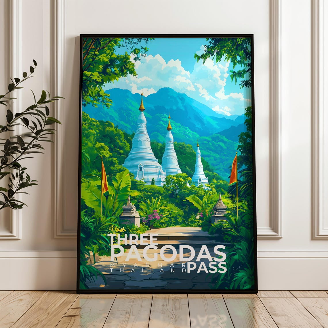 Three Pagodas Pass Travel Poster - Thailand Wall Art Print ...