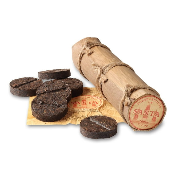 Three Pagodas - Puerh Tea In Bamboo Leaf Tube (80 Cups) Ripe Pu Erh ...