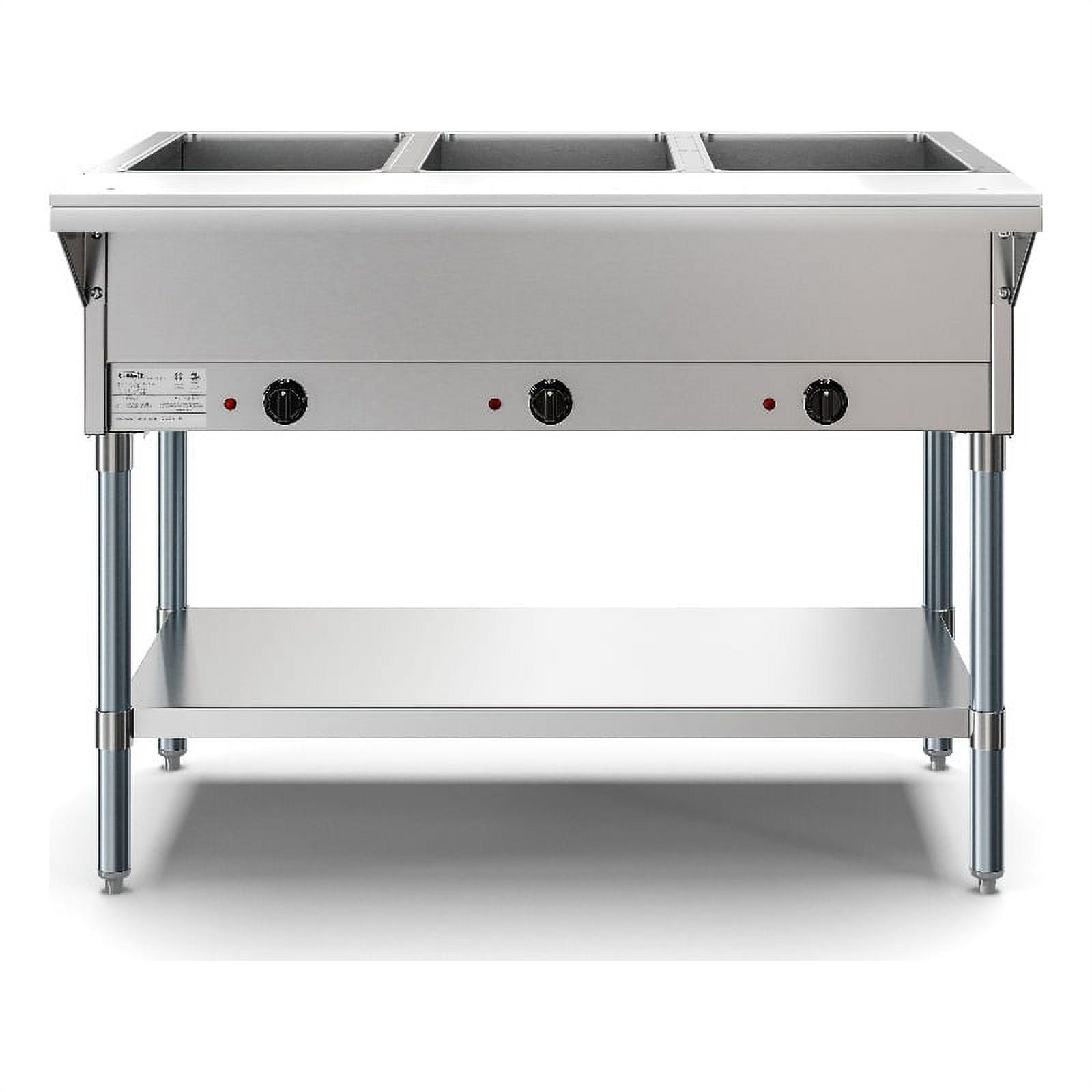 Three Pan Open Well Electric Steam Table with Undershelf, KM-OWS-3 ...