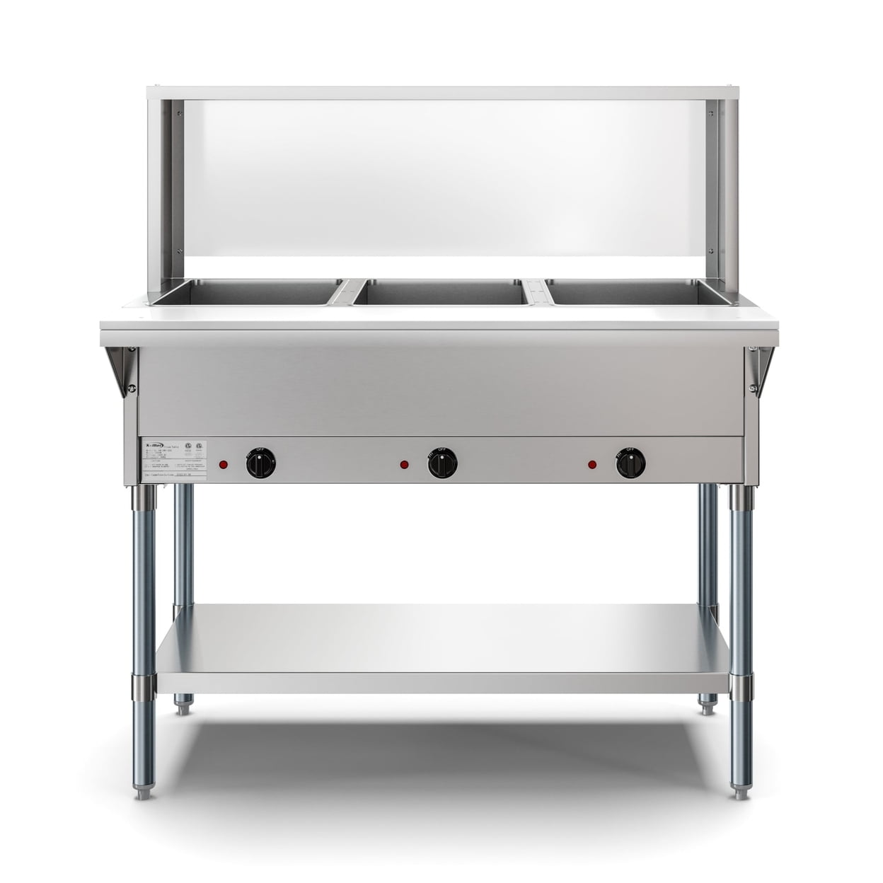 Three Pan Open Well Electric Steam Table with Undershelf and Sneeze ...