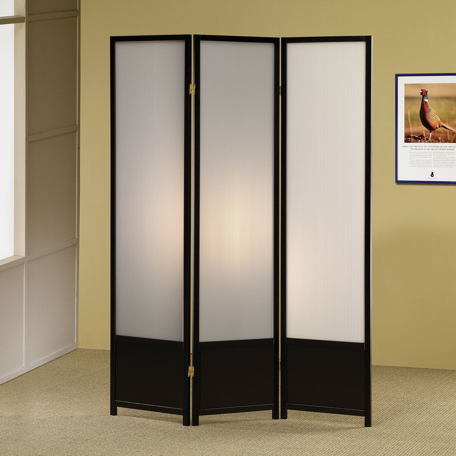 Three Panel Folding Screen with Translucent Inserts, Black - Walmart.com