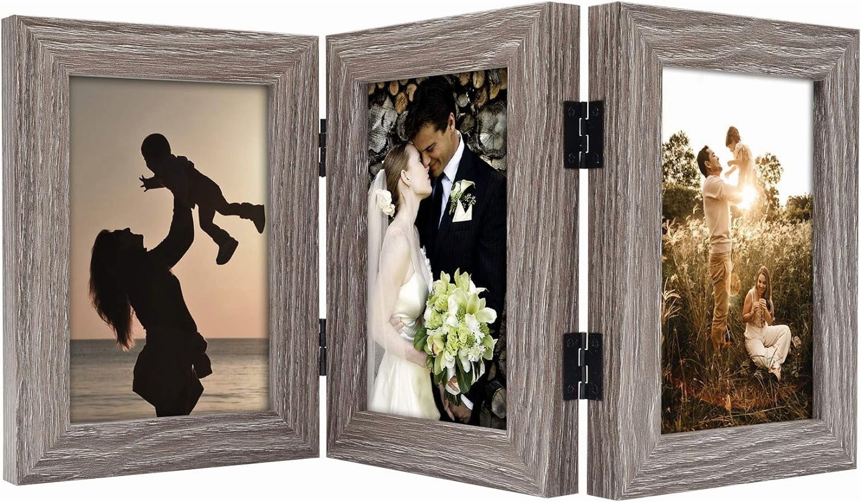 Three Picture Frame Trifold Hinged Photo Frame with Openings, Desk Top ...