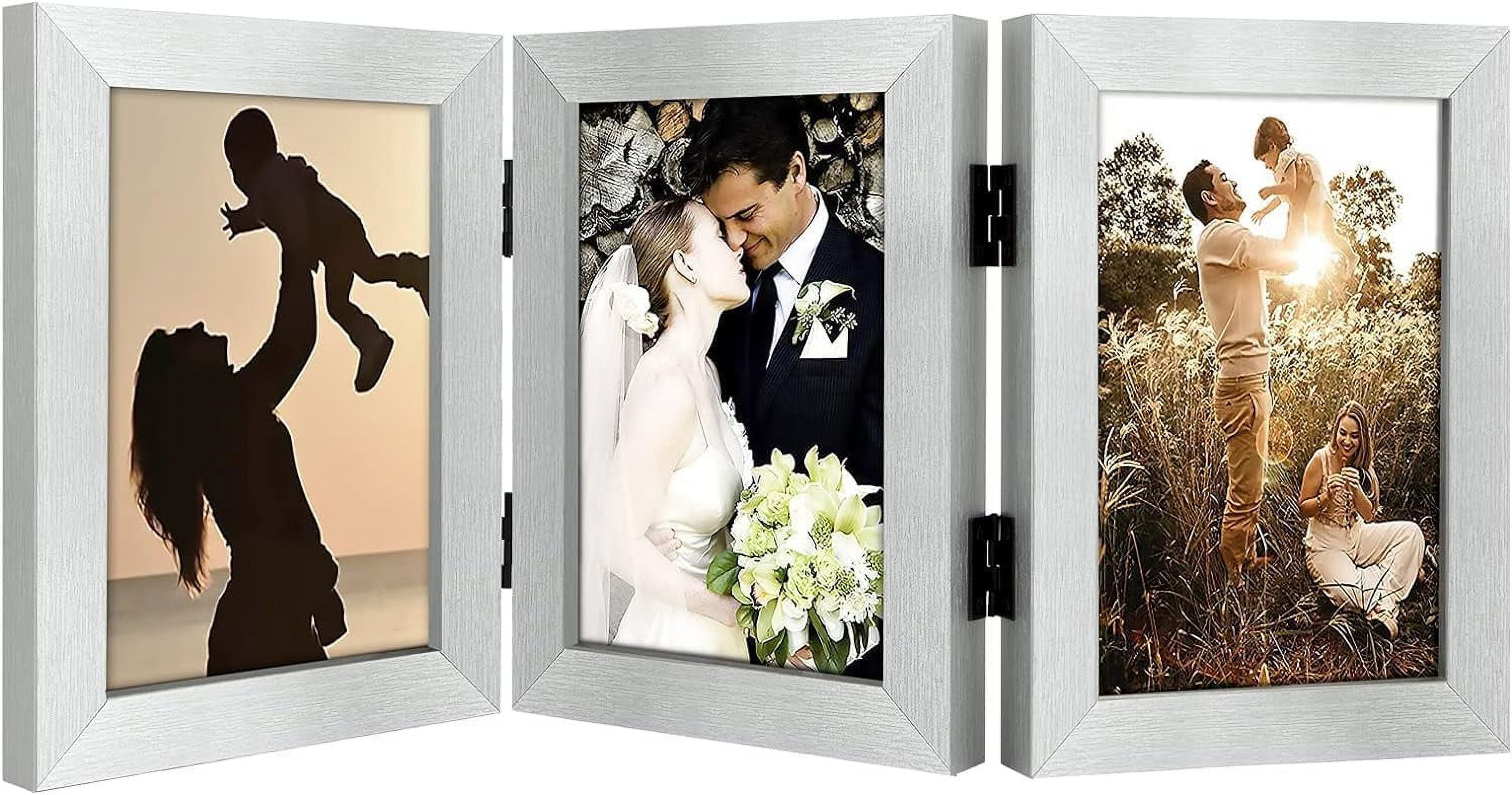 Three Picture Frame Trifold Hinged Photo Frame with Openings, Desk Top ...