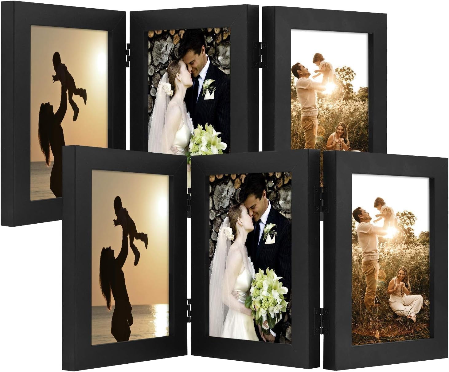 Three Picture Frame Trifold Hinged Photo Frame with Openings, Desk Top ...