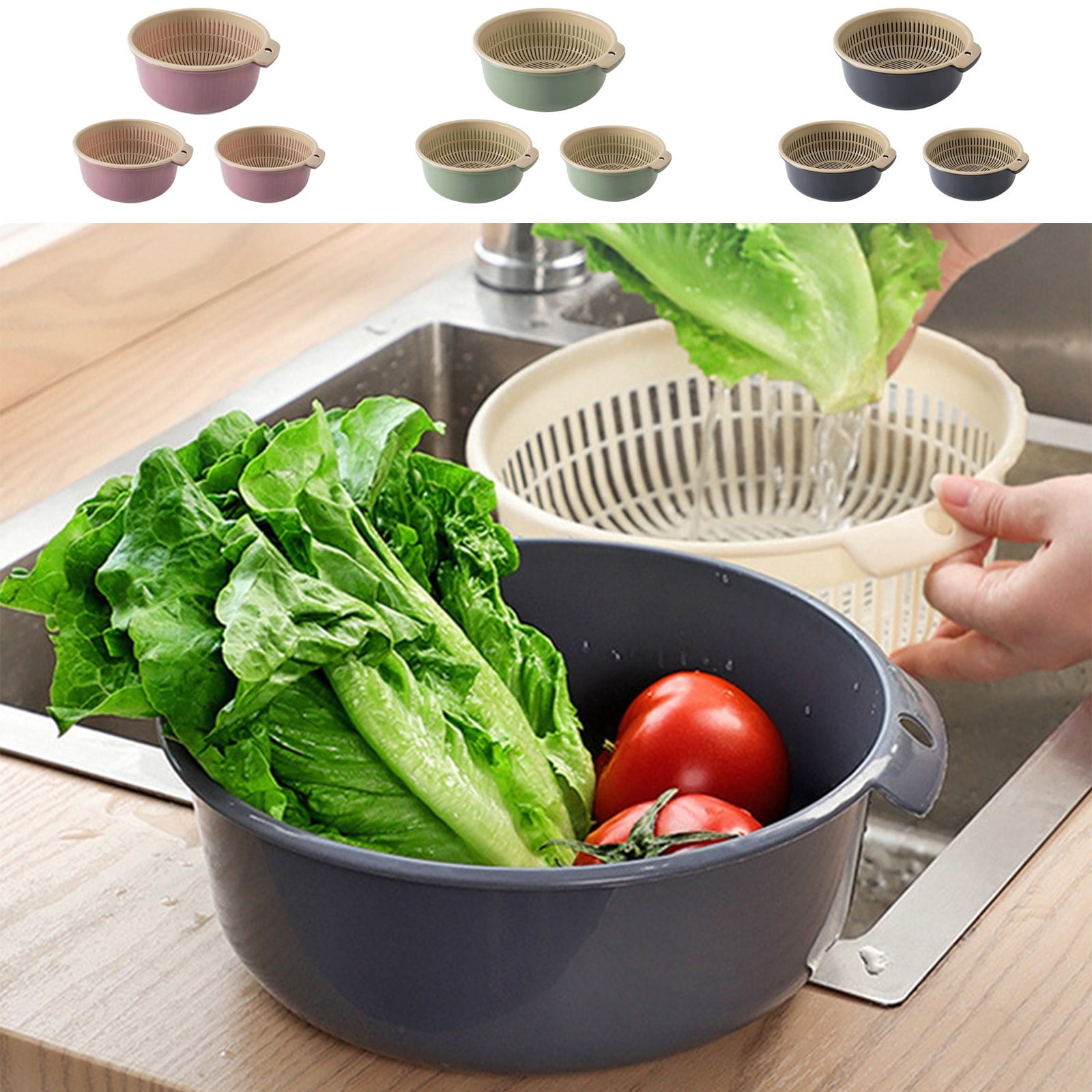 Three-Piece Fruit Vegetable Basket, Stainless Steel, Compact Stackable ...