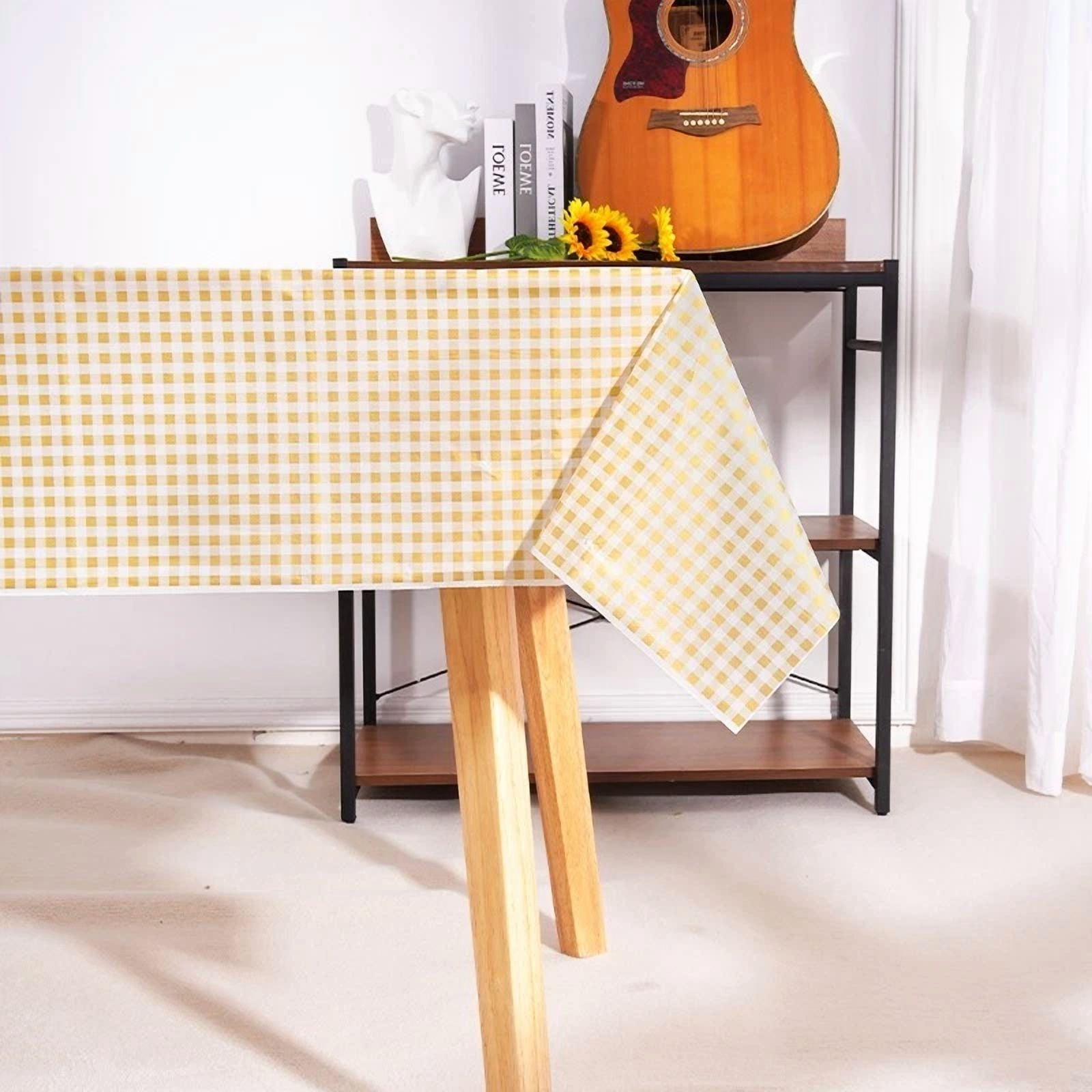 Three-Piece Set Of Yellow And White Checkered Plastic Tablecloths ...