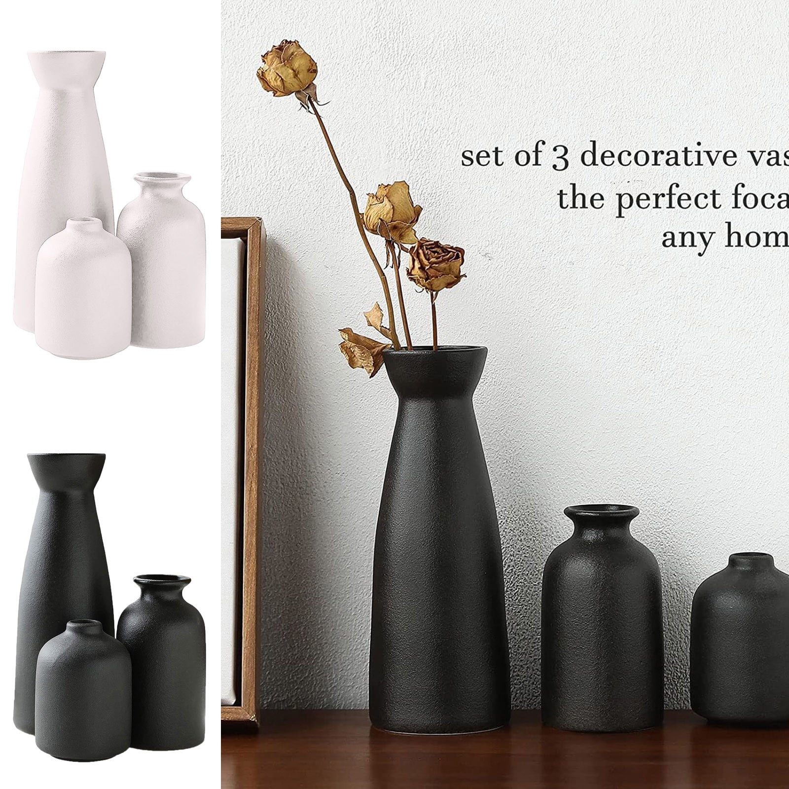 Three-Piece Vase Ornaments Clearance! Ceramic Vase Set Decoration ...