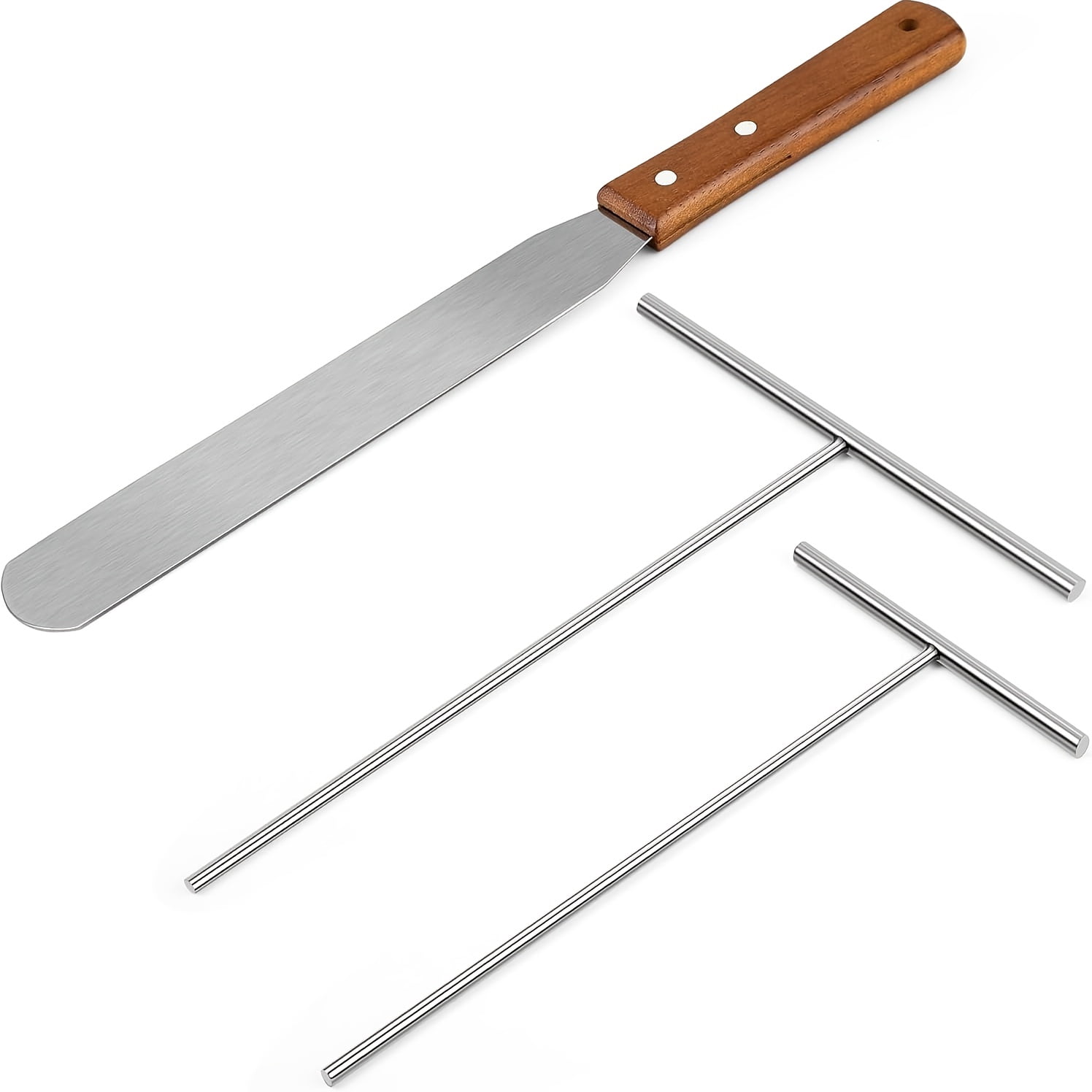 Three-Piece Wooden Handle Crepe and Pancake Tool Set with Stainless ...