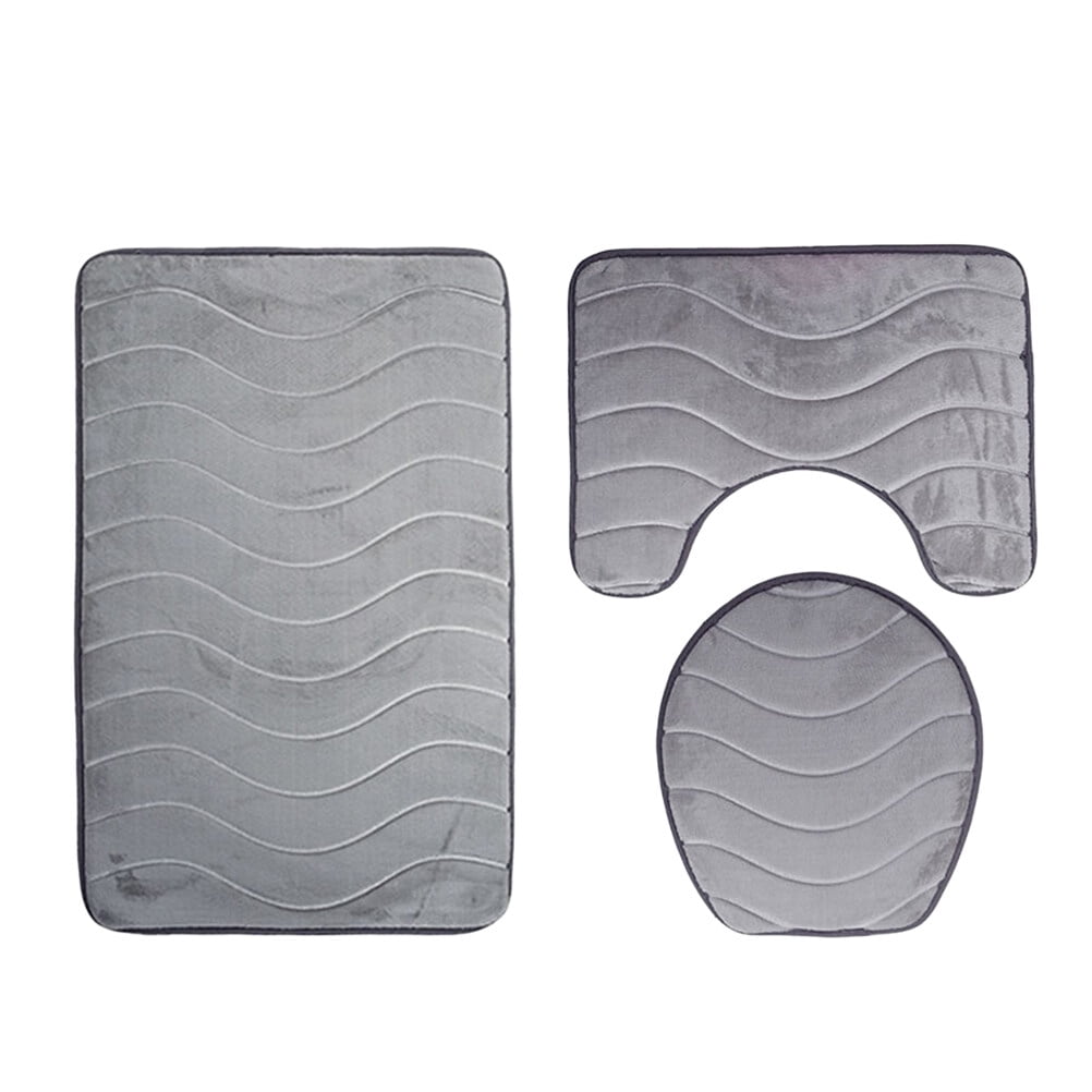 Three Pieces Bathroom Mat Set Flannel Embossed Waves Nonslip Bath ...