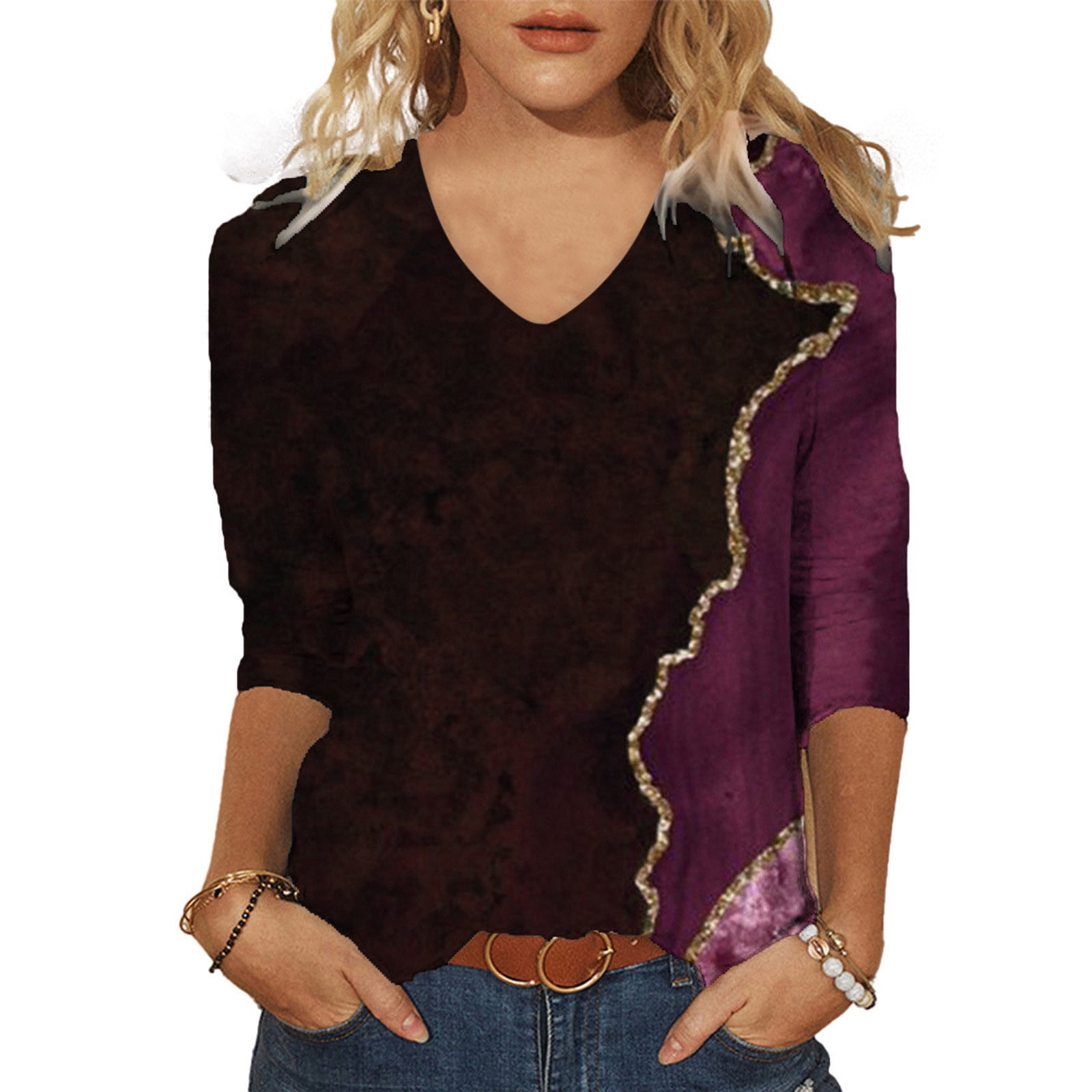 Three Quarter Length Sleeve Tops for Women Loose Lightweight Henley ...