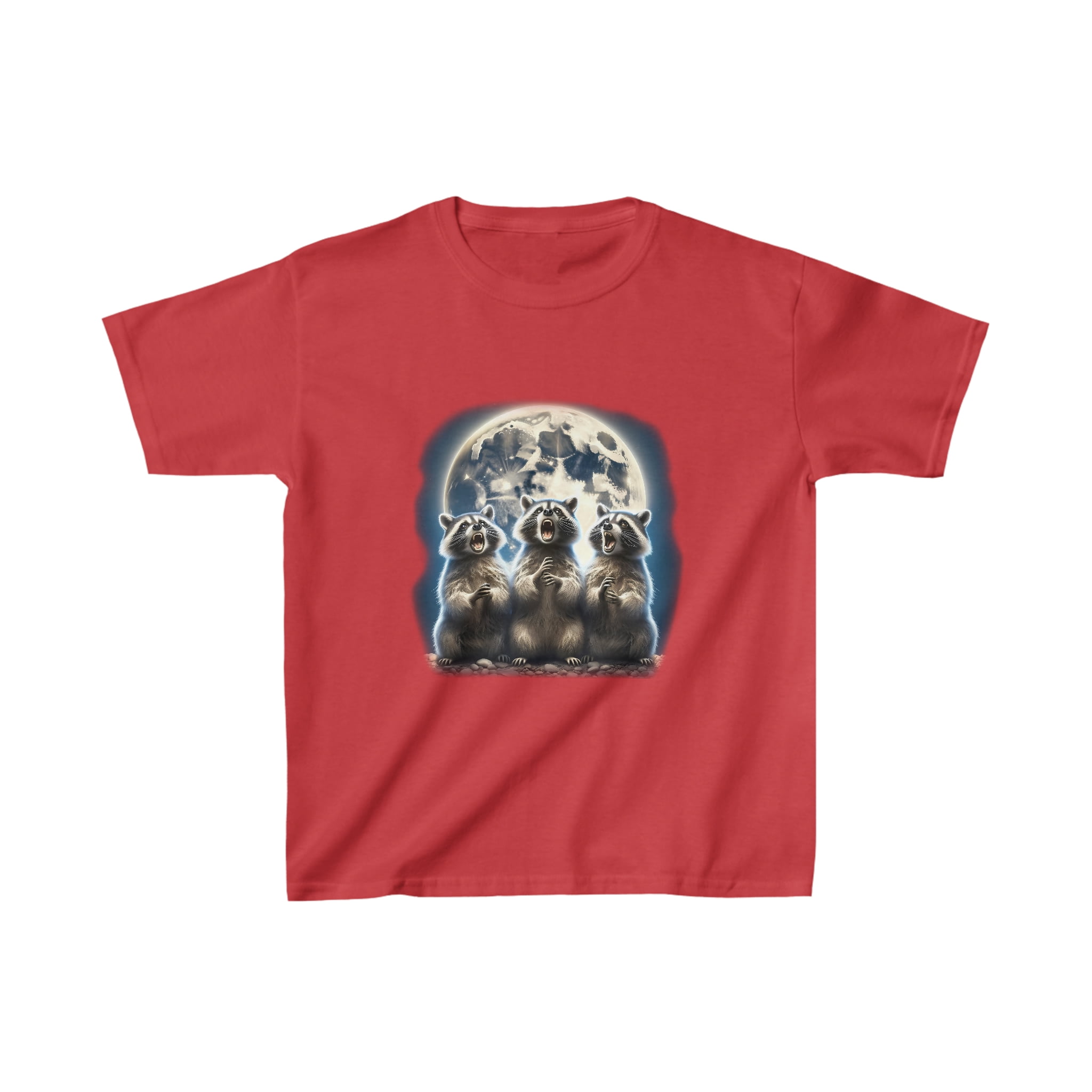 Three Raccoon Moon Funny Weird Cursed Meme Kids Heavy Cotton Tee ...