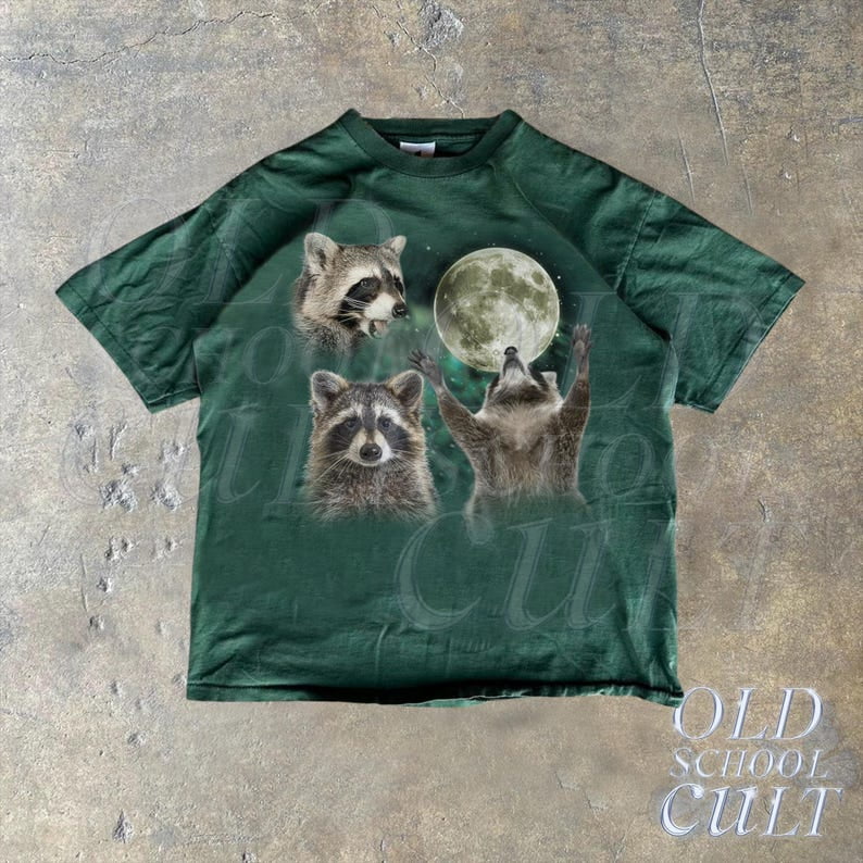 Three Raccoons Retro Graphic T-shirts, Vintage Raccoon Moon Tshirt ...