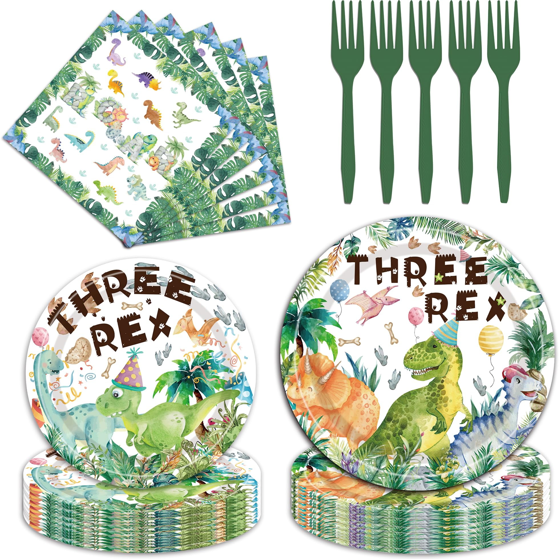 Three Rex Birthday Decorations Boy - AFN196 Pcs Dinosaur Plates 3rd ...