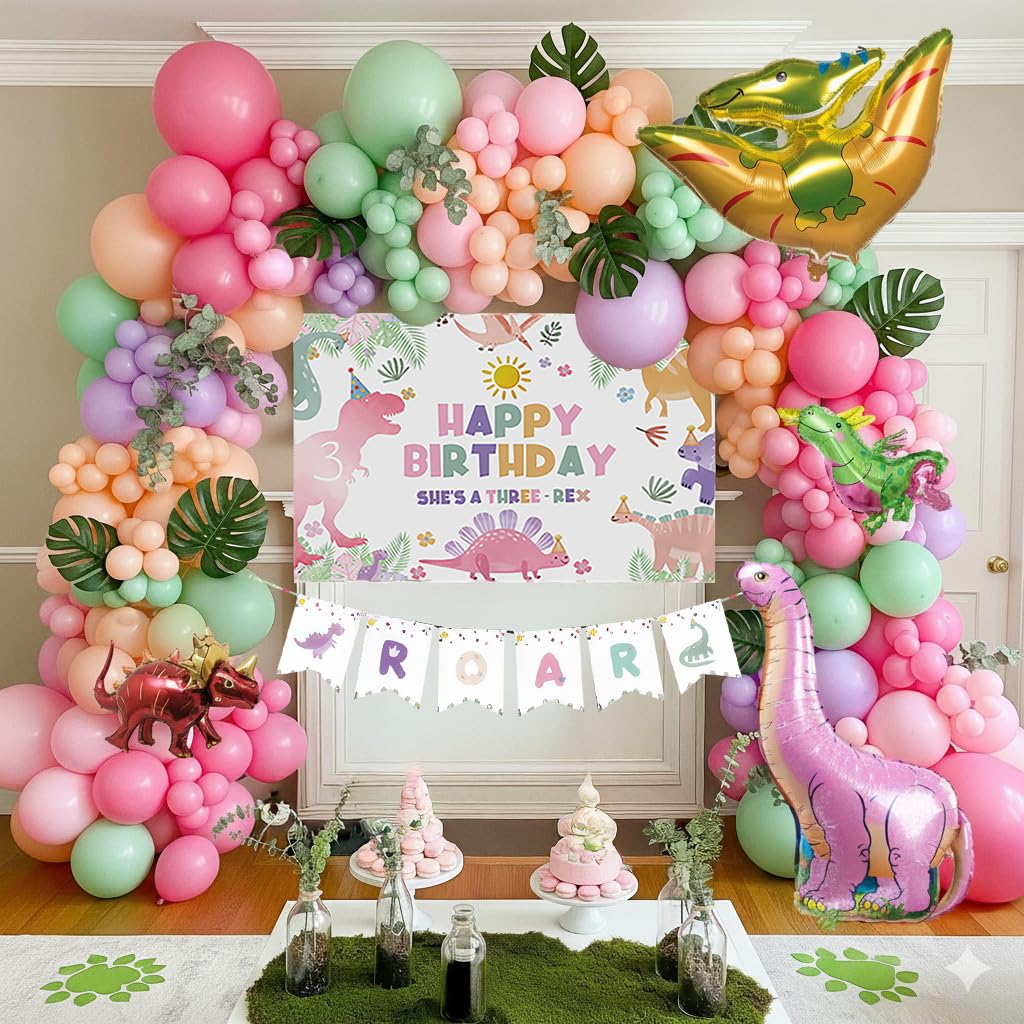 Three-Rex Cute Dinosaur theme birthday party Decorations with Pink ...