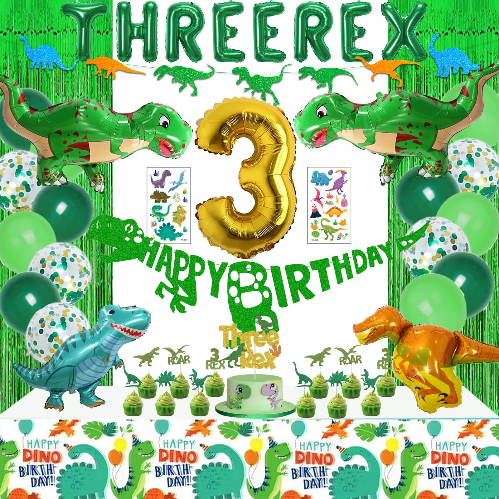 Three Rex Party DHF10 Decorations Boy, Dinosaur 3rd Party Supplies ...