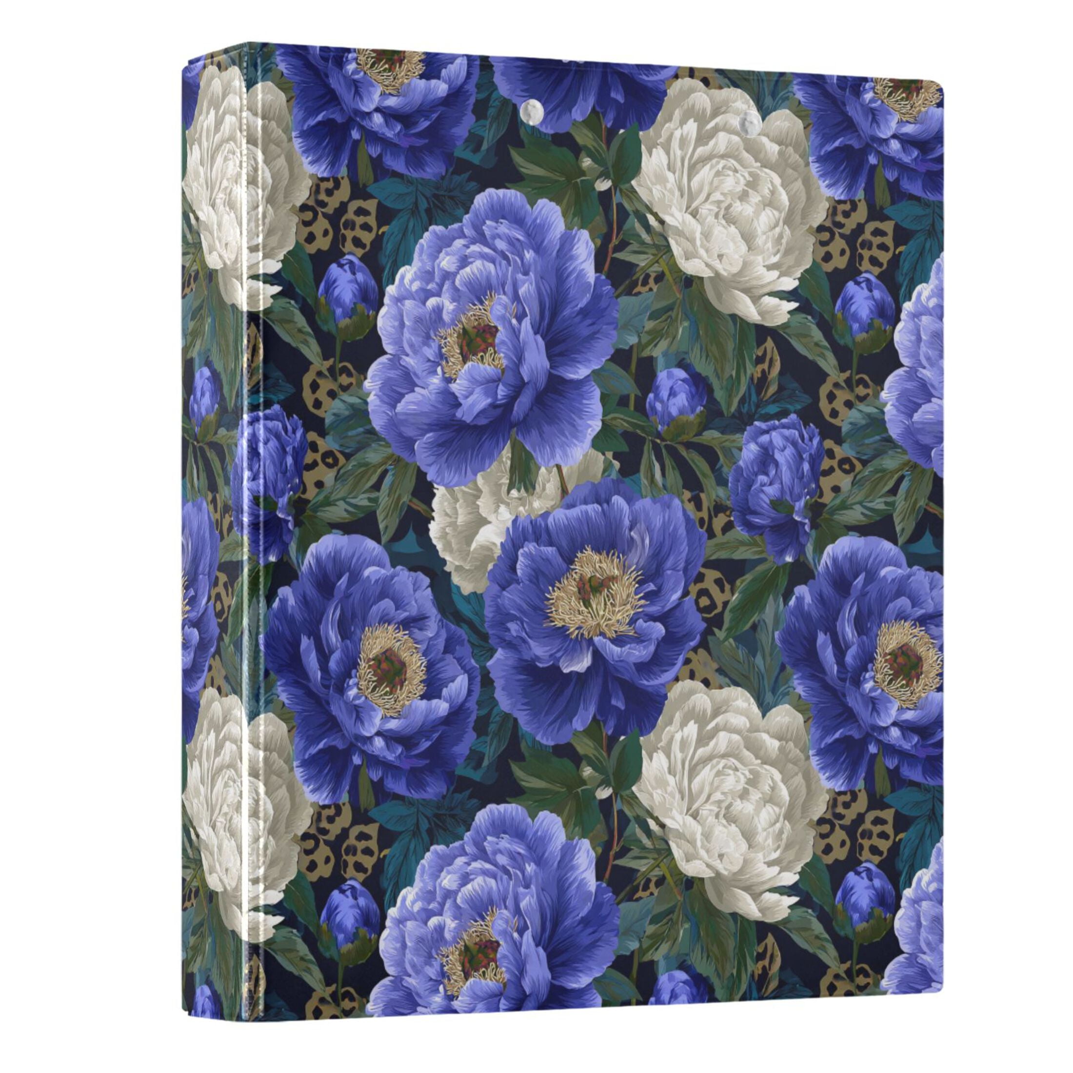 Three Ring Binder Blue Flowers and Leopard Print 1.5 Inch Round Binder ...