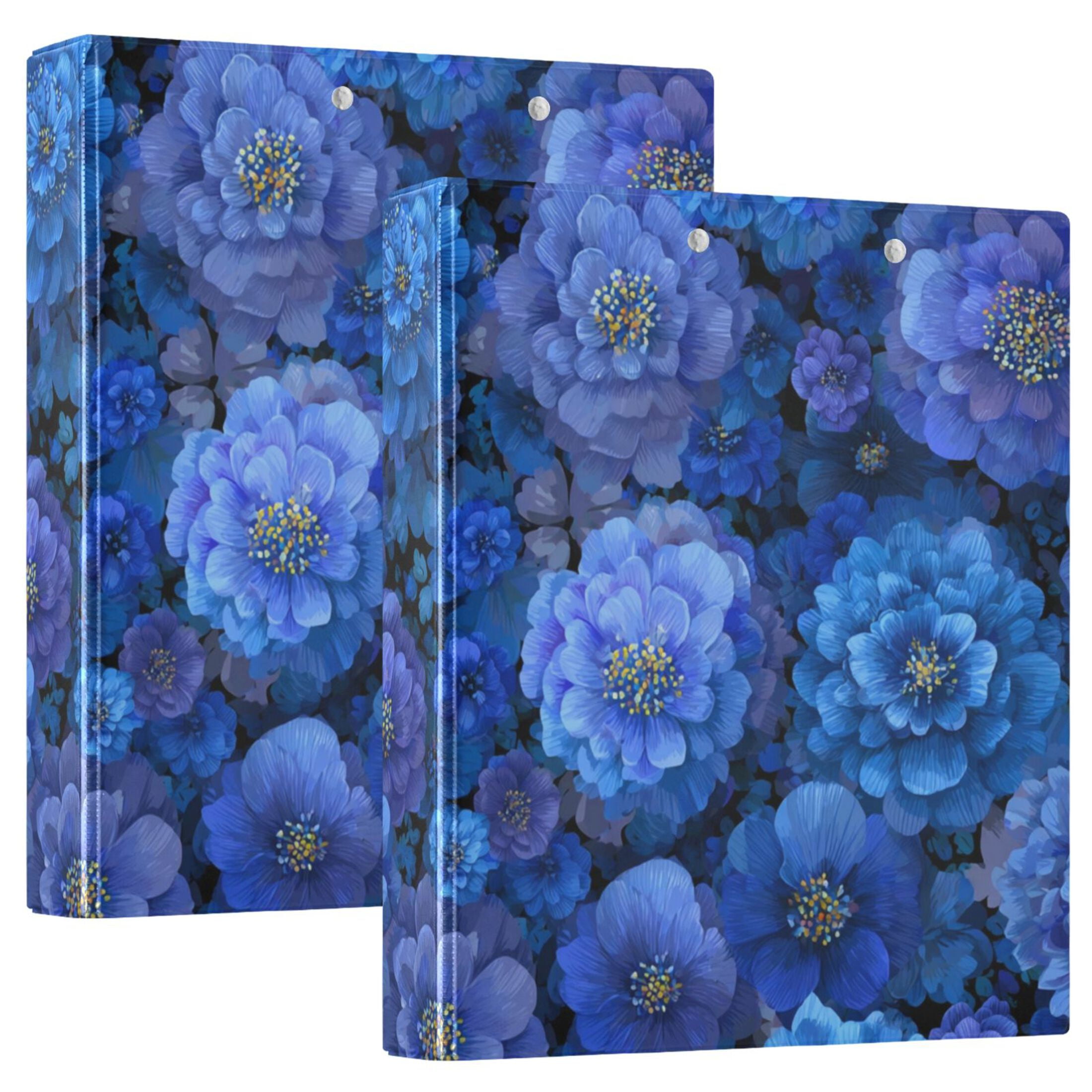Three Ring Binder Bright Blue Flowers 1.5 Inch Round Binder D-Rings for Office Supplies and More ...