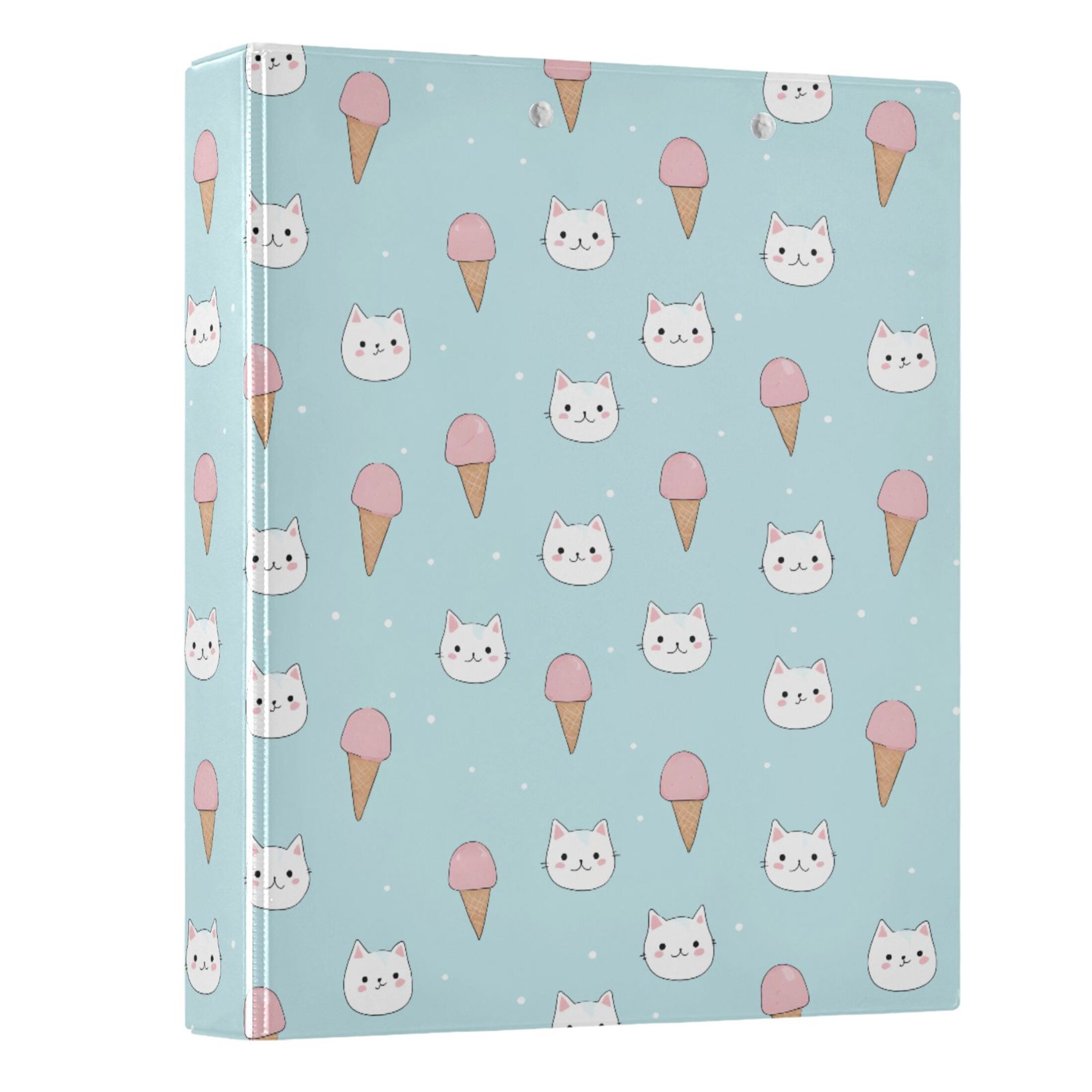 Three Ring Binder Cat Ice Cream Pattern 1.5 Inch Round Binder D-Rings ...