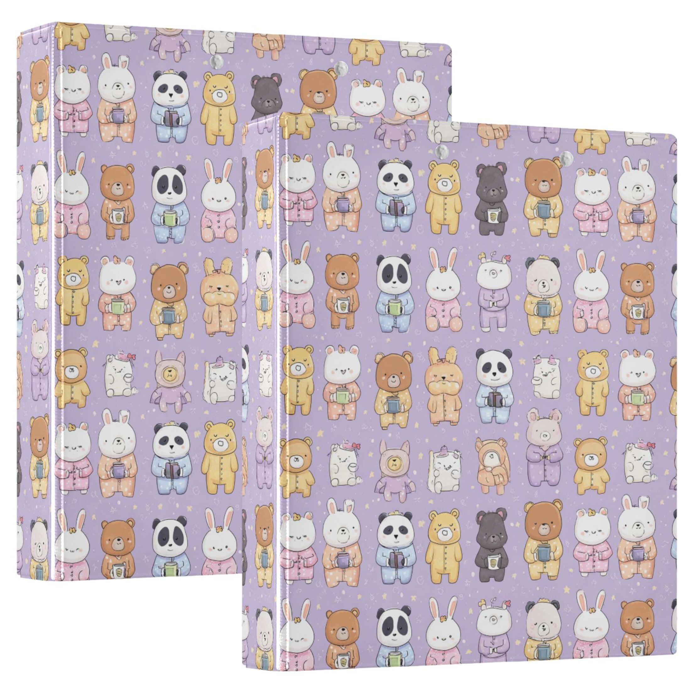 Three Ring Binder Cute Animals in Pajamas 1.5 Inch Round Binder D-Rings ...