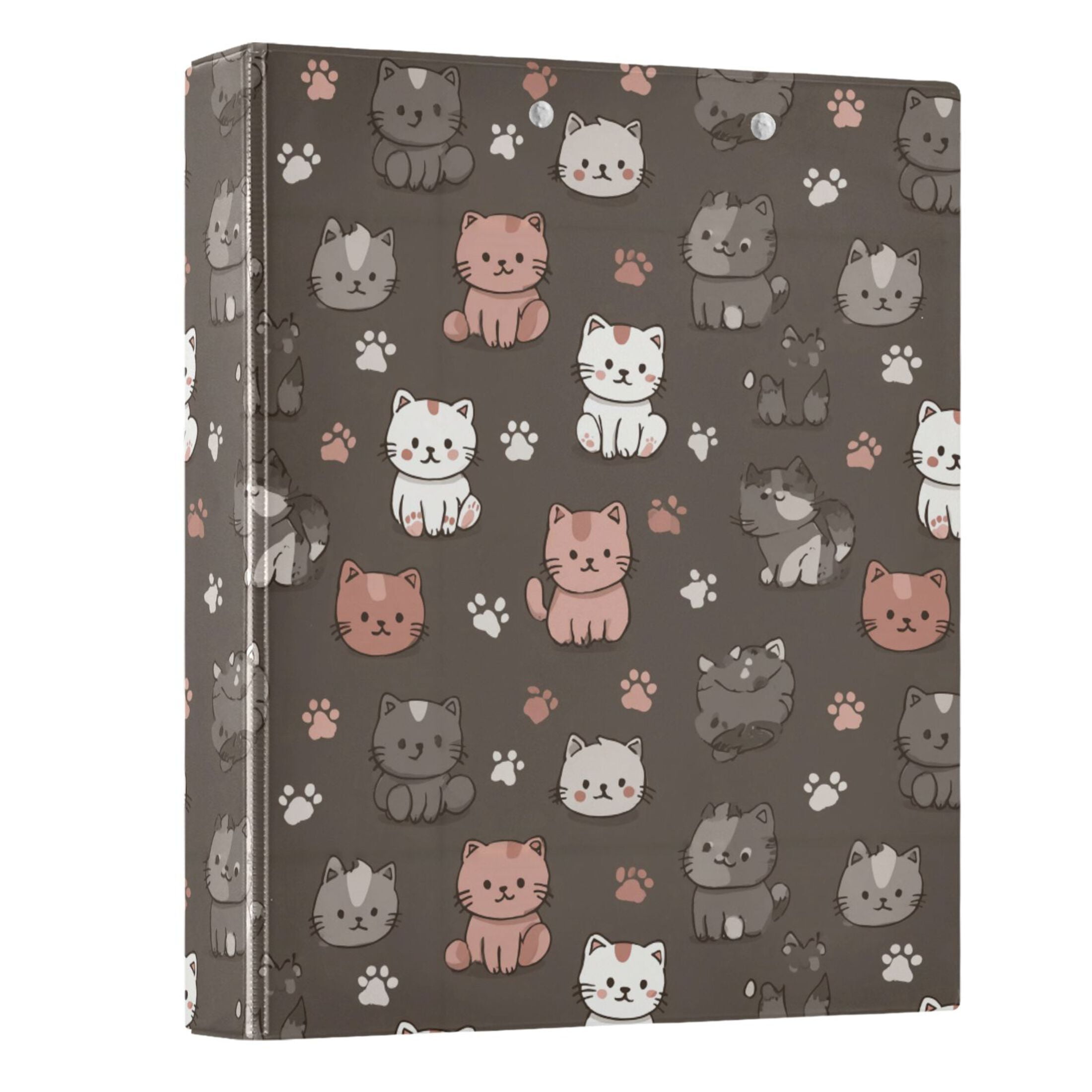 Three Ring Binder Cute Cat with Paw Prints 1.5 Inch Round Binder D ...