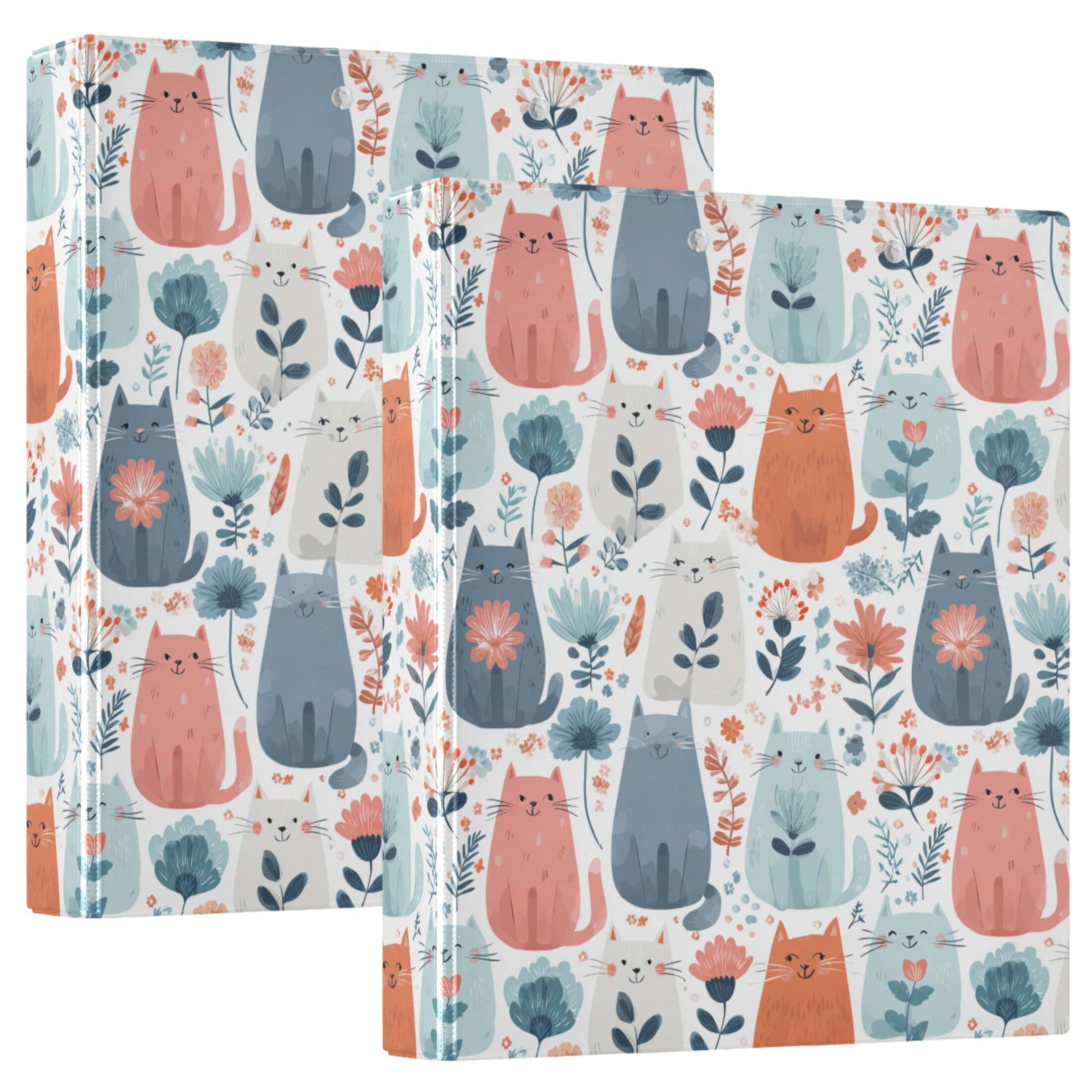 Three Ring Binder Cute Cats and Flowers 1.5 Inch Round Binder D-Rings ...