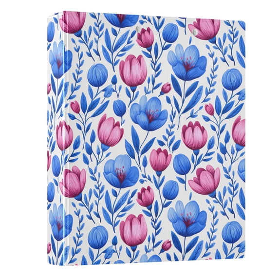Three Ring Binder Flower Tile Blue Red 1.5 Inch Round Binder D-Rings ...