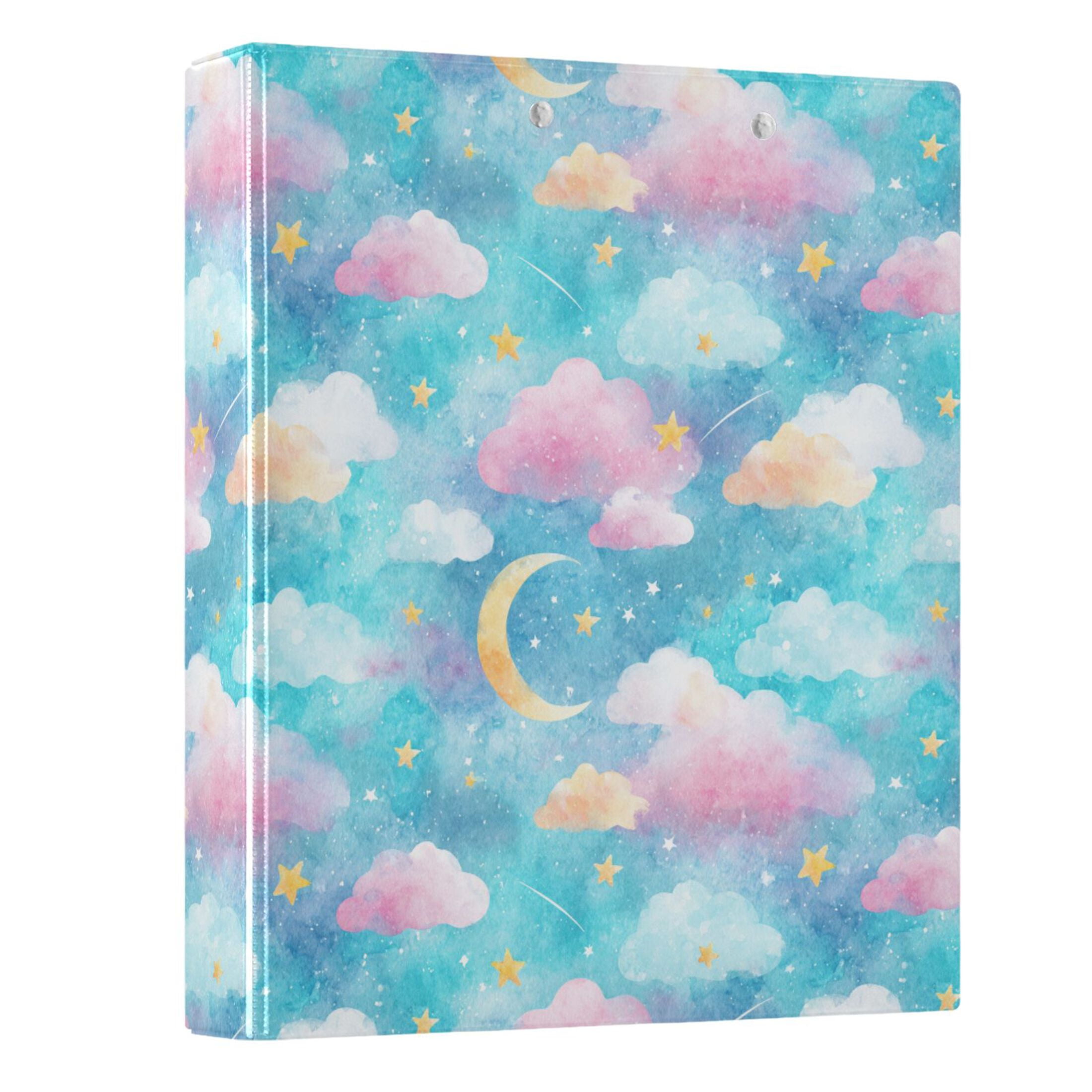 Three Ring Binder Moon Stars Clouds Shooting Stars 1.5 Inch Round ...