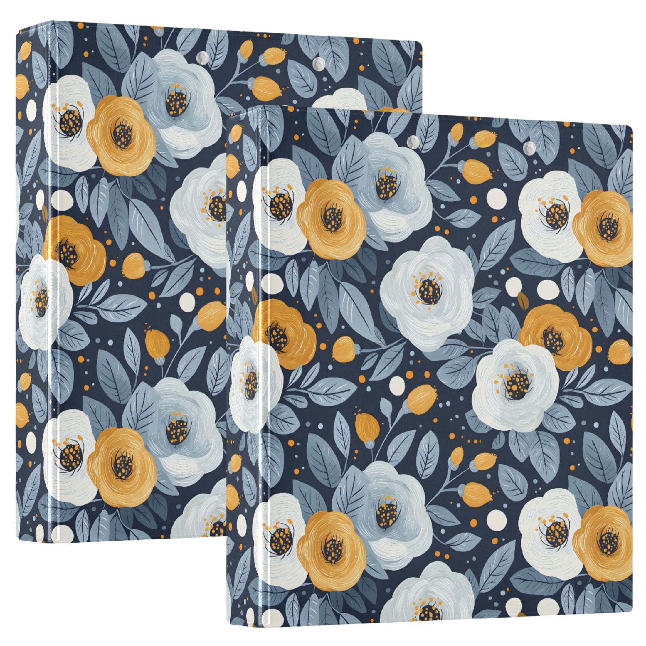 Three Ring Binder Navy Yellow White Flower 1.5 Inch Round Binder D ...