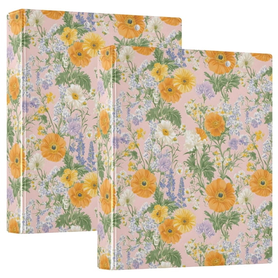 Three Ring Binder Orange White Flower 1.5 Inch Round Binder D-Rings for ...