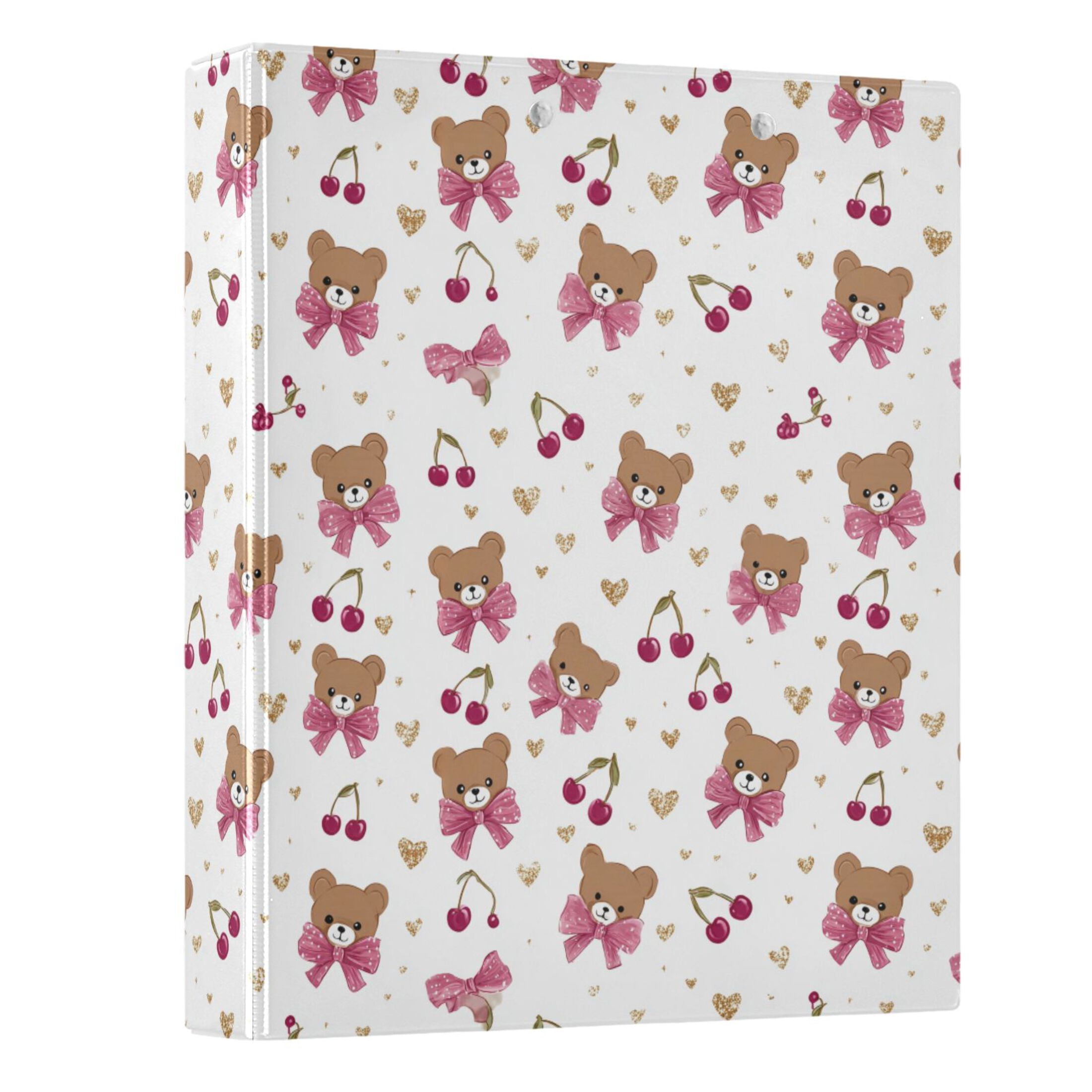 Three Ring Binder Pink Bow and Brown Bear 1.5 Inch Round Binder D-Rings ...