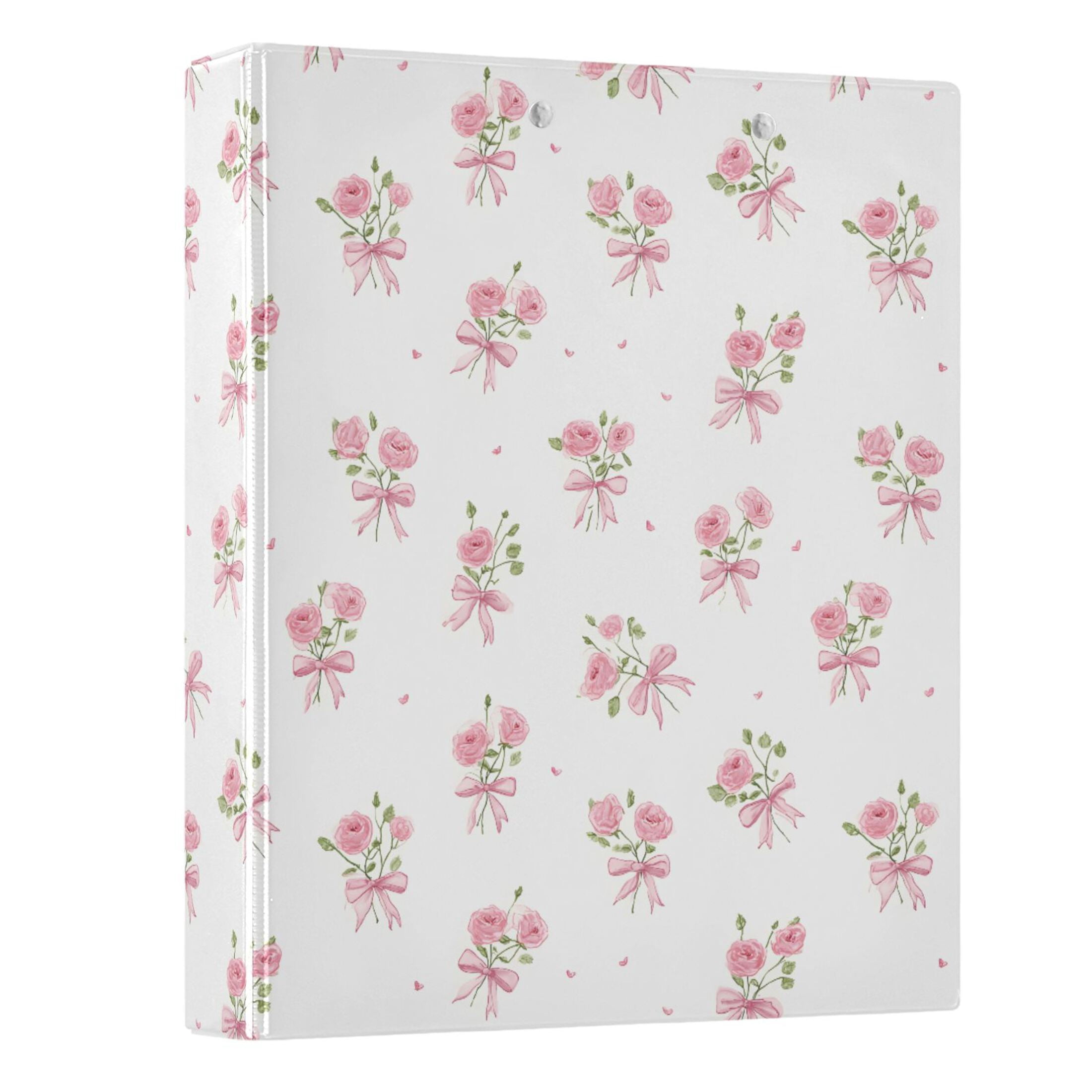 Three Ring Binder Pink Rose with Bow 1.5 Inch Round Binder D-Rings for ...