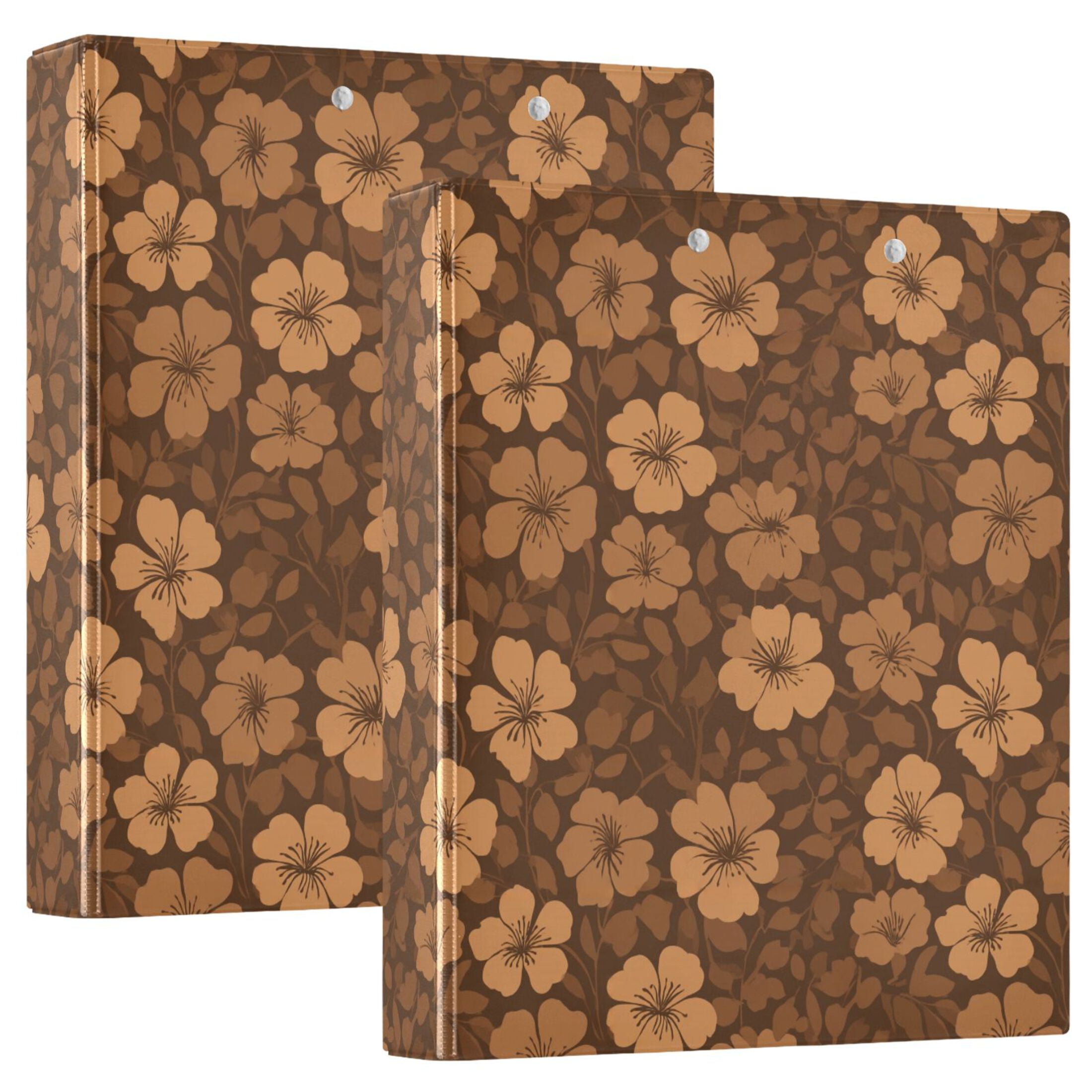 Three Ring Binder Retro Flowers Brown 1.5 Inch Round Binder D-Rings for ...