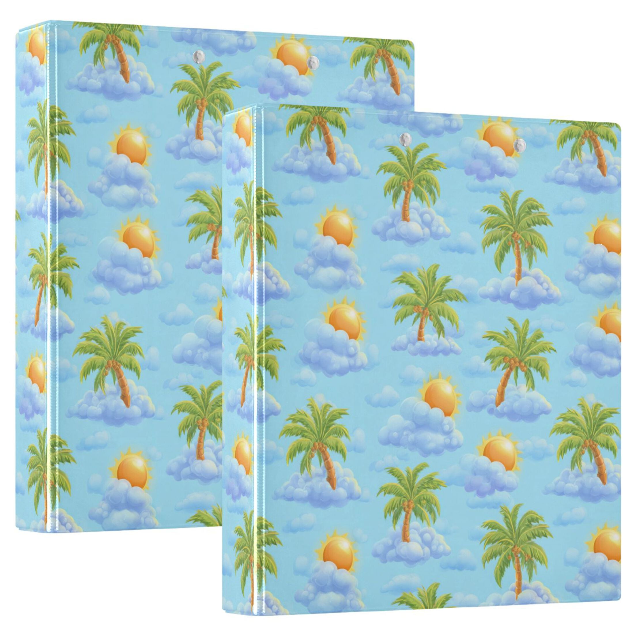 Three Ring Binder Sunshine Clouds and Coconut Trees 1.5 Inch Round ...