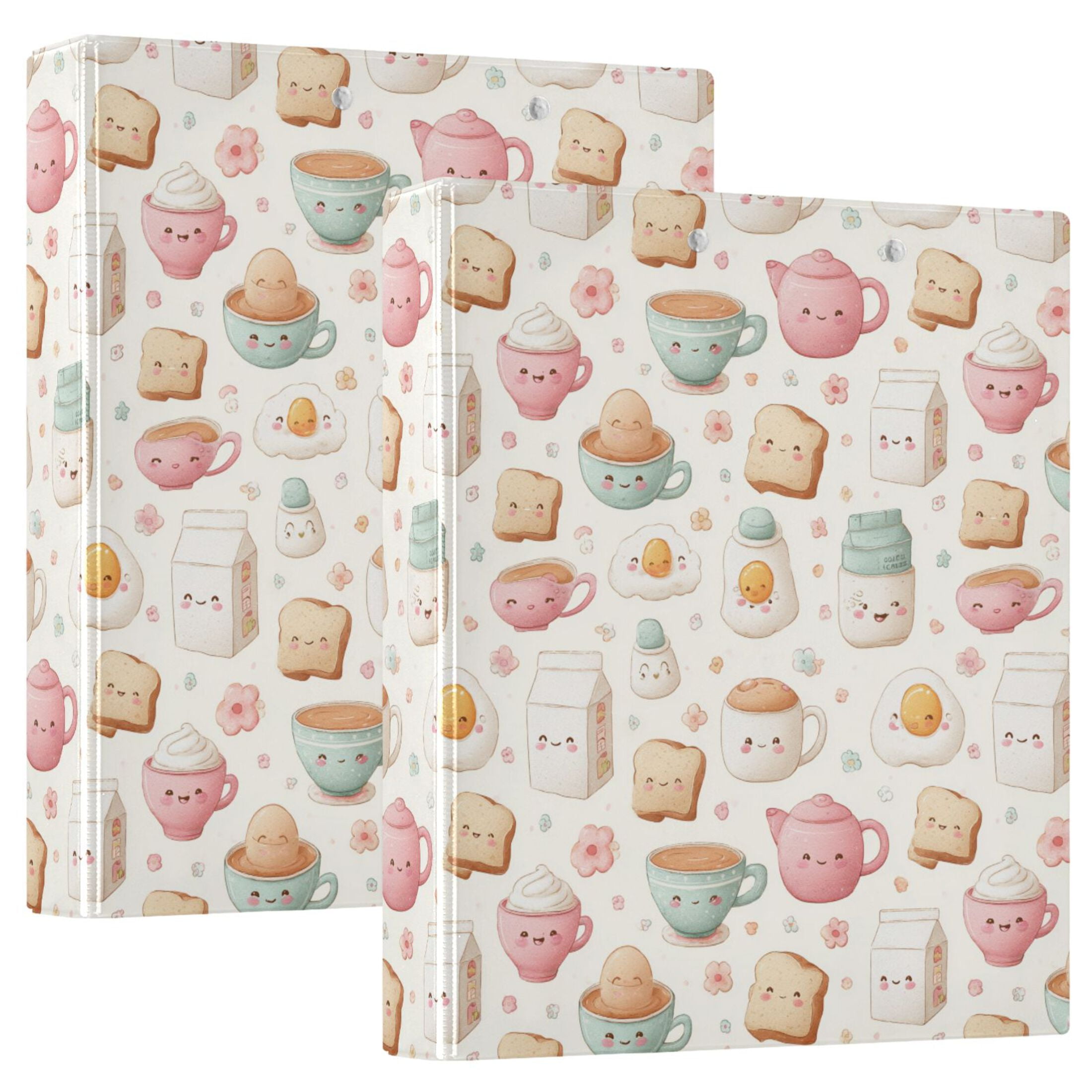 Three Ring Binder Tea Cup Bread Slice Egg 1.5 Inch Round Binder D-Rings ...