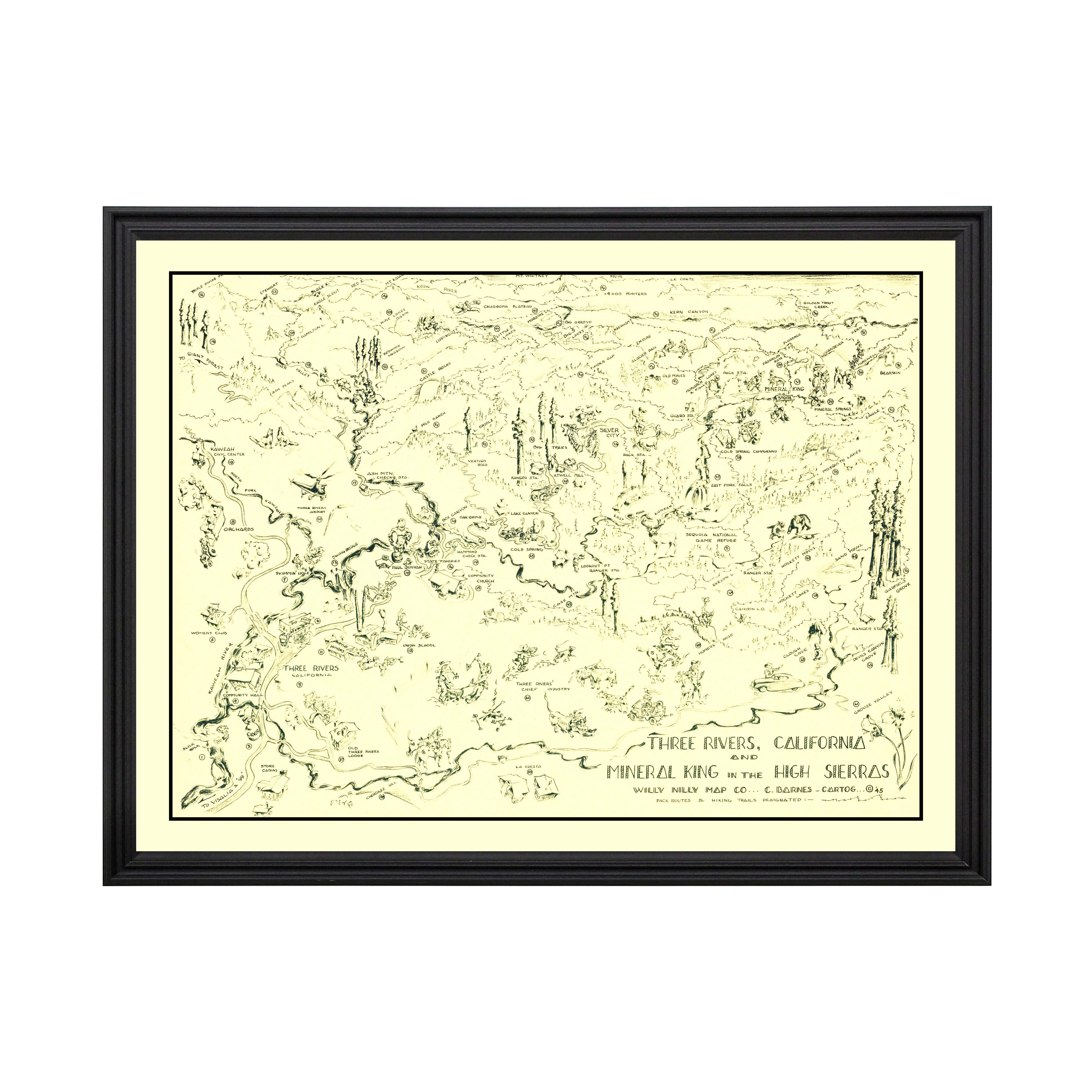 Three Rivers Art, 1945 Vintage Map of Three Rivers California, CA ...