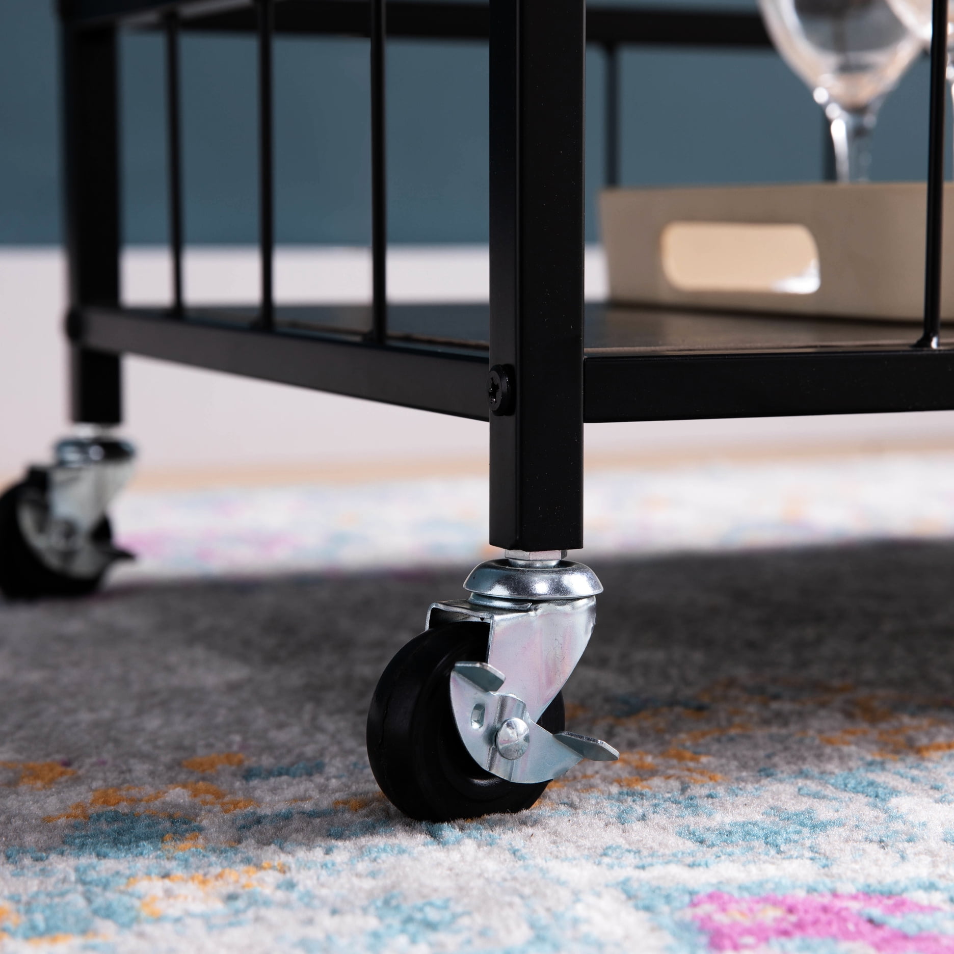 Three Rolling Kitchen Cart With Four-wine Bottle Rack - Brown & Black ...