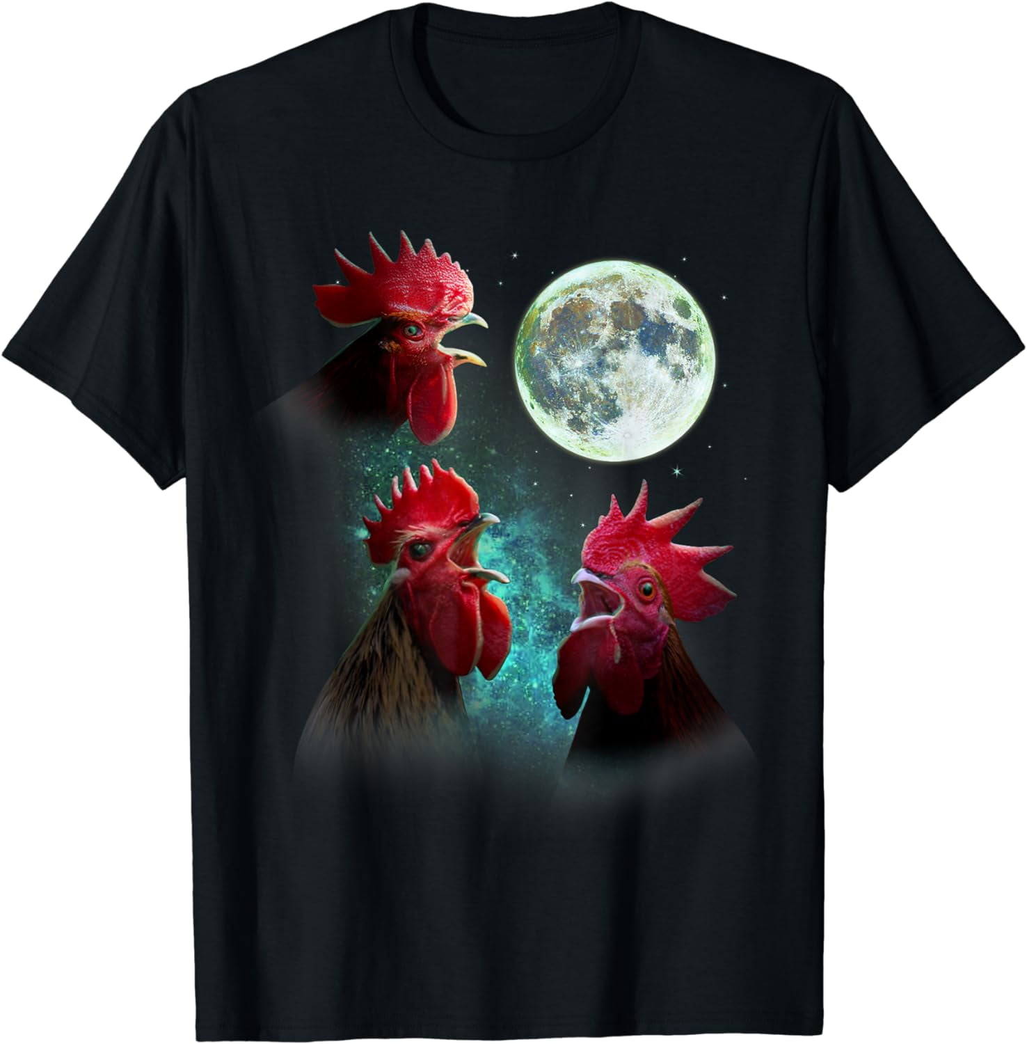 Three Rooster Chickens Howl At Moon 3 Wolfs Wolves Parody T-Shirt ...