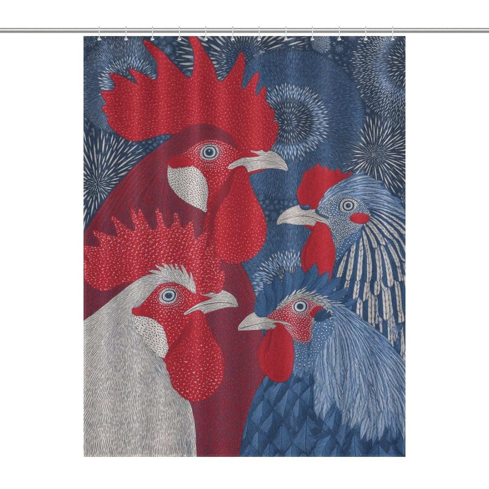 Three Roosters Firework Background Shower Curtain , Enchanted Forest ...