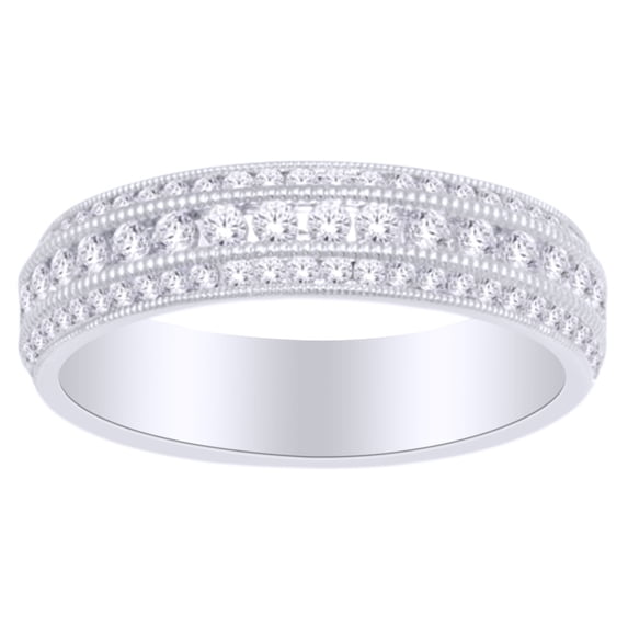 AFFY Three Row Band Ring In 14k White Gold With 0.75 CT Round White ...