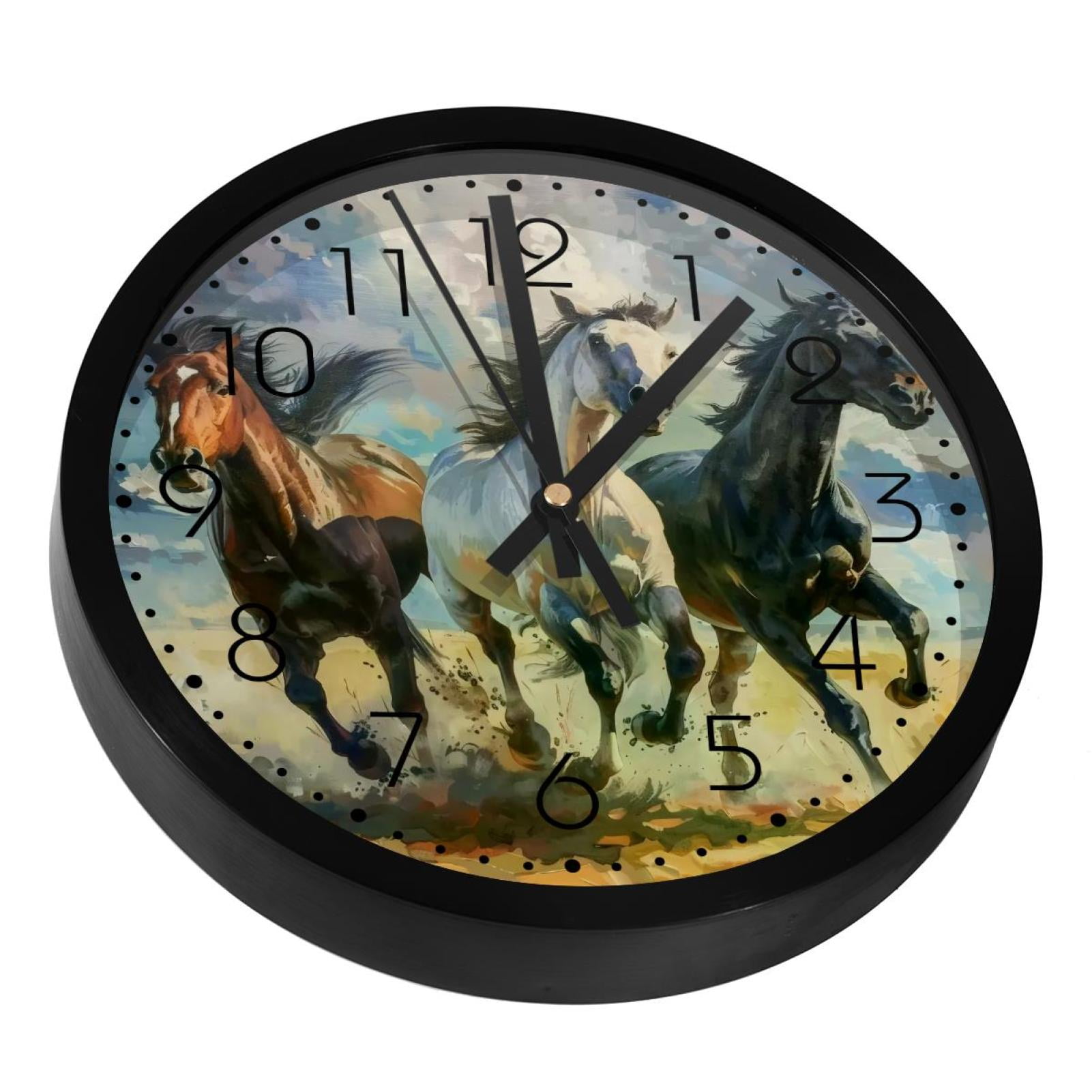 Three Running Horses Silent Wall Clock, Non Ticking Battery Operated 9. ...