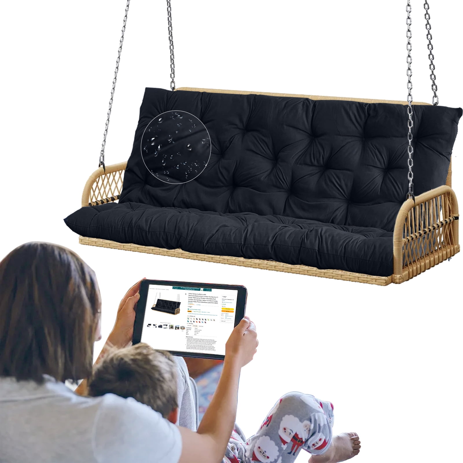 XXLYY Three Seat Swing Replacement Cushions, Porch Swing Cushions ...