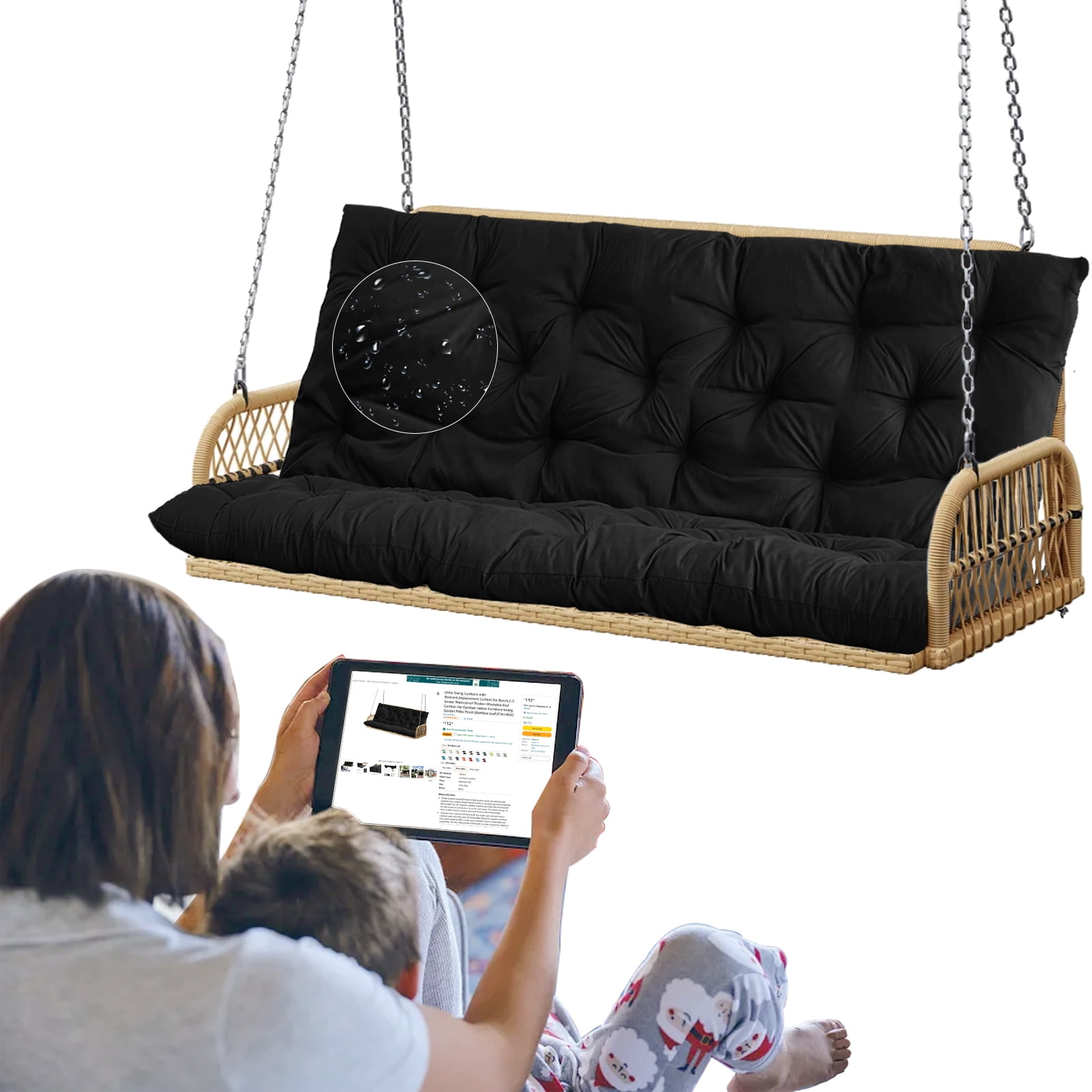 XXLYY Three Seat Swing Replacement Cushions, Porch Swing Cushions ...