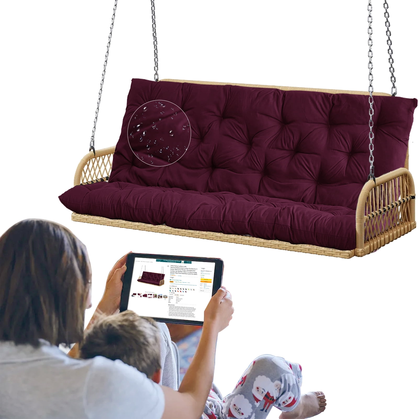 XXLYY Three Seat Swing Replacement Cushions, Porch Swing Cushions ...