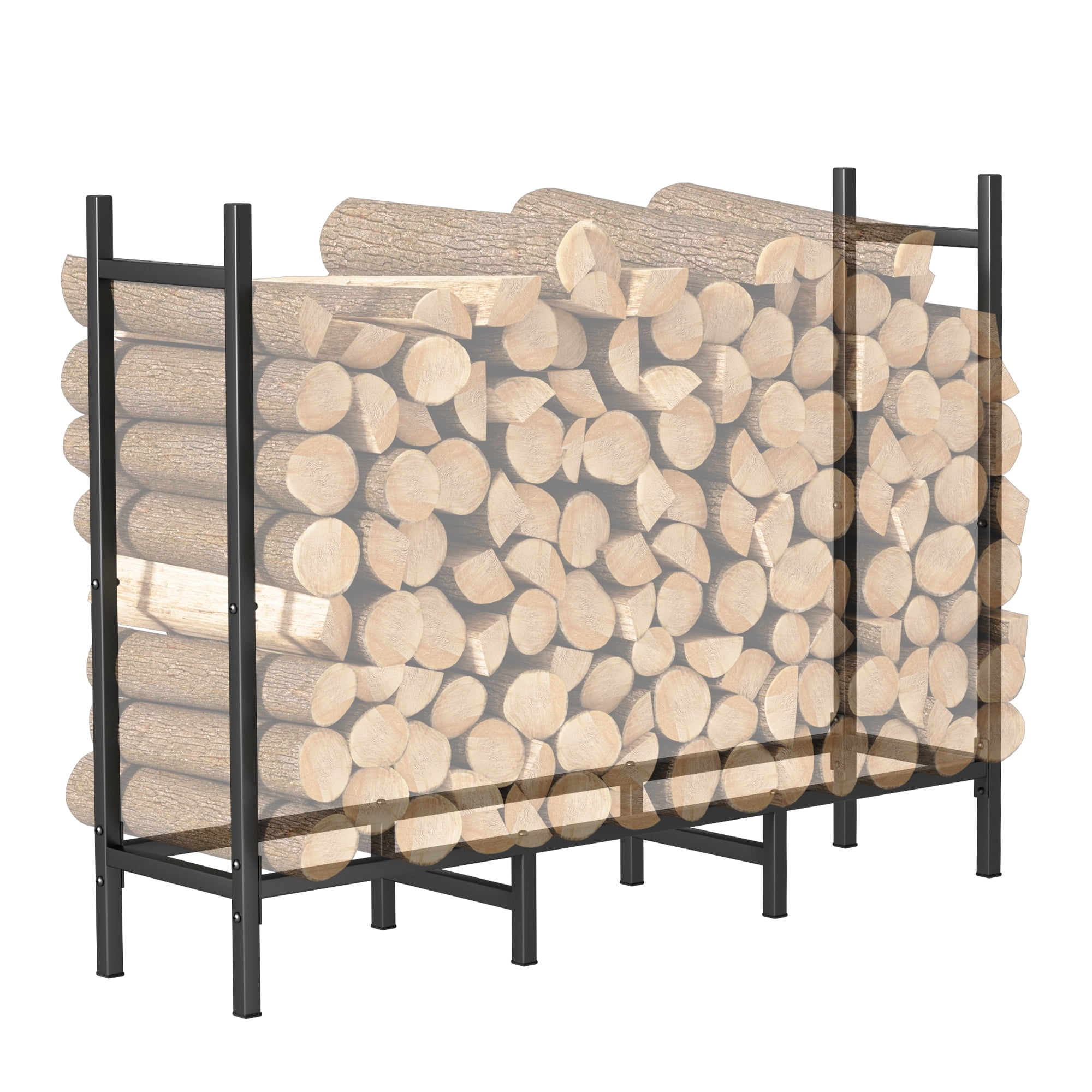 Zenco Three-Section Firewood Rack, Black, Durable Outdoor Firewood ...