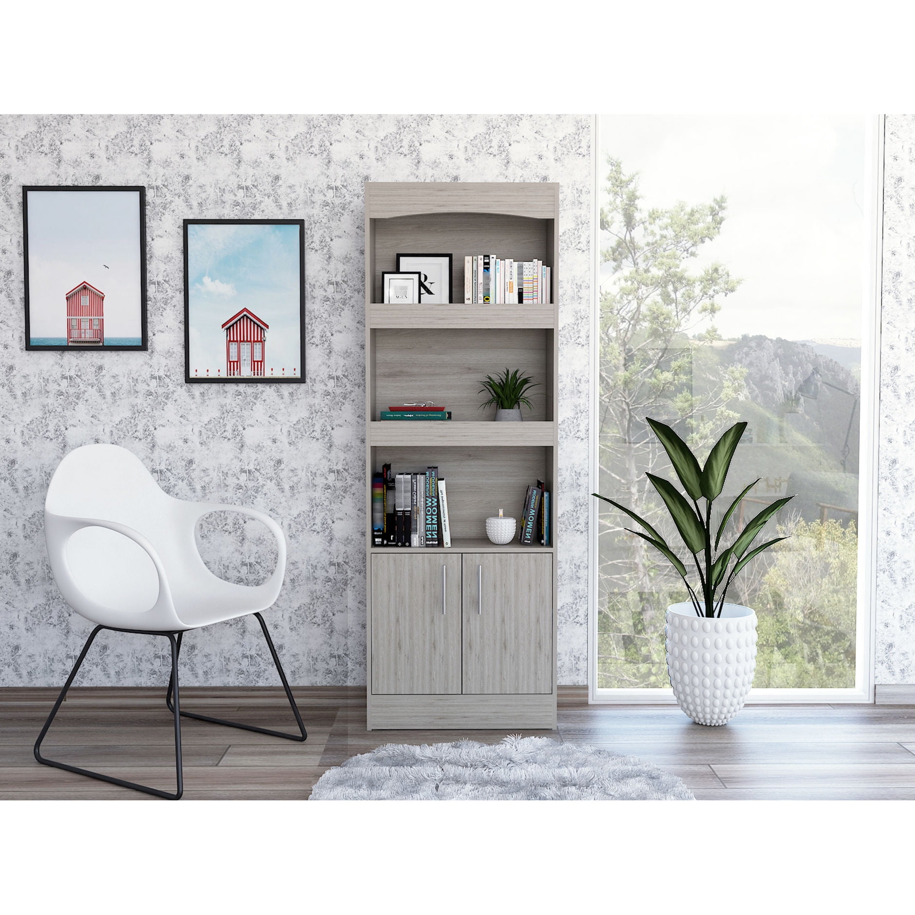 Three - Shelf Gray Bookcase | Suitable for Study Room Storage | Framed ...